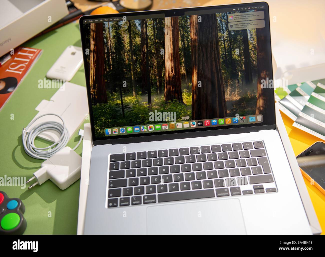 Paris, France - Mar 13, 2025: A newly unboxed MacBook Air M4 laptop is ...