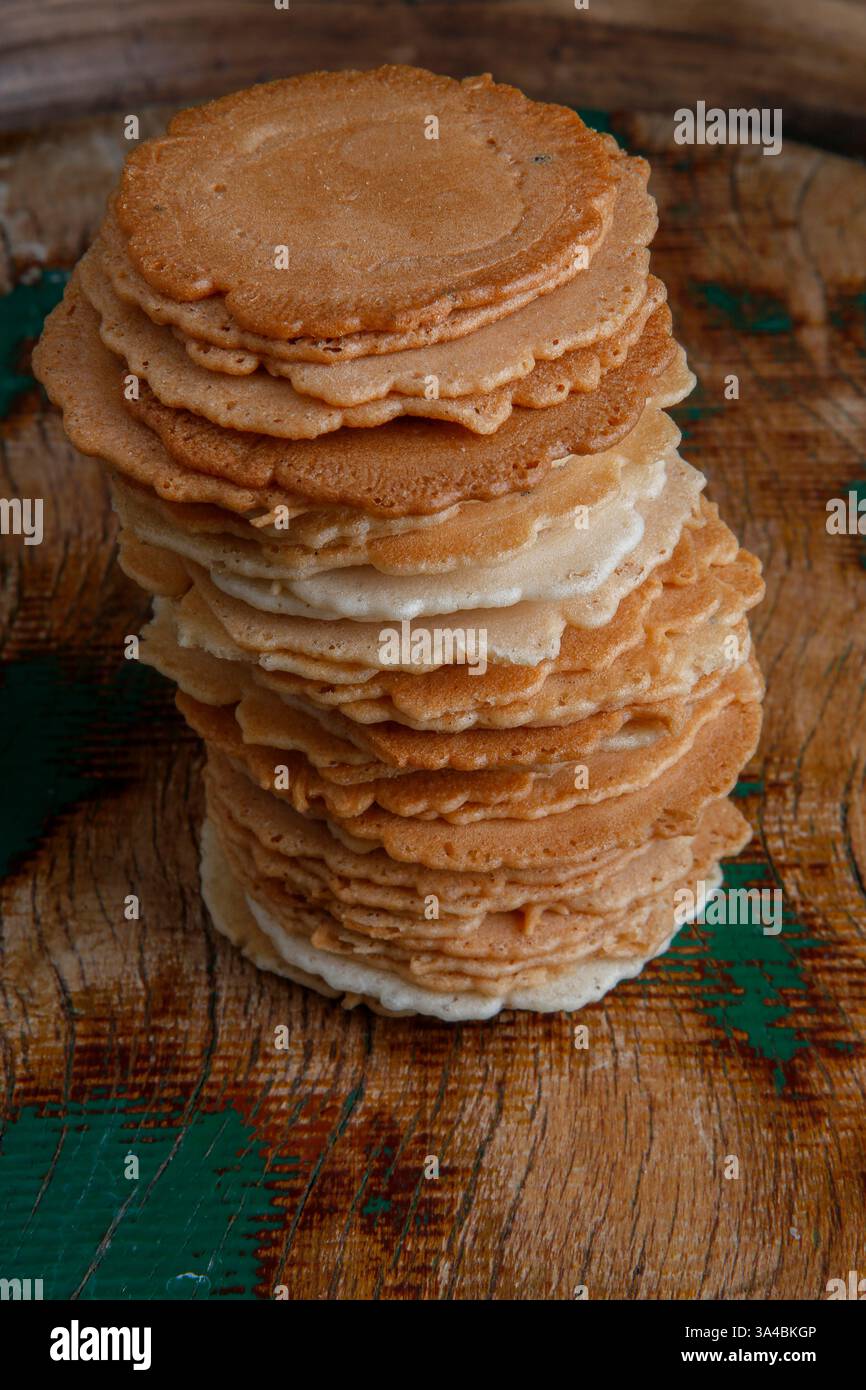 Japanese baked rice snack named Senbei on wood background Stock Photo ...