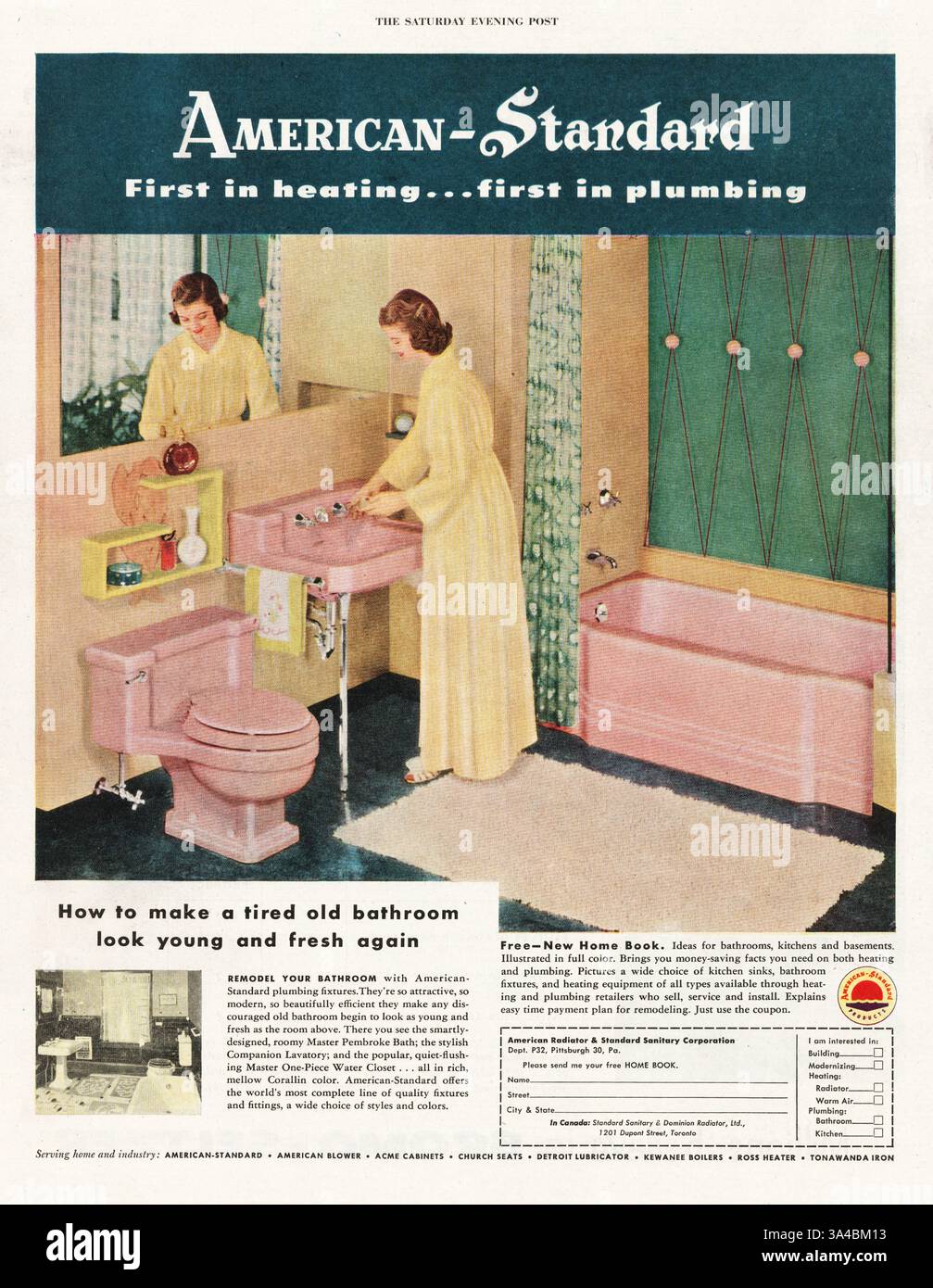 1952 U.S. Magazine American Standard Bathrooms Advert Stock Photo - Alamy