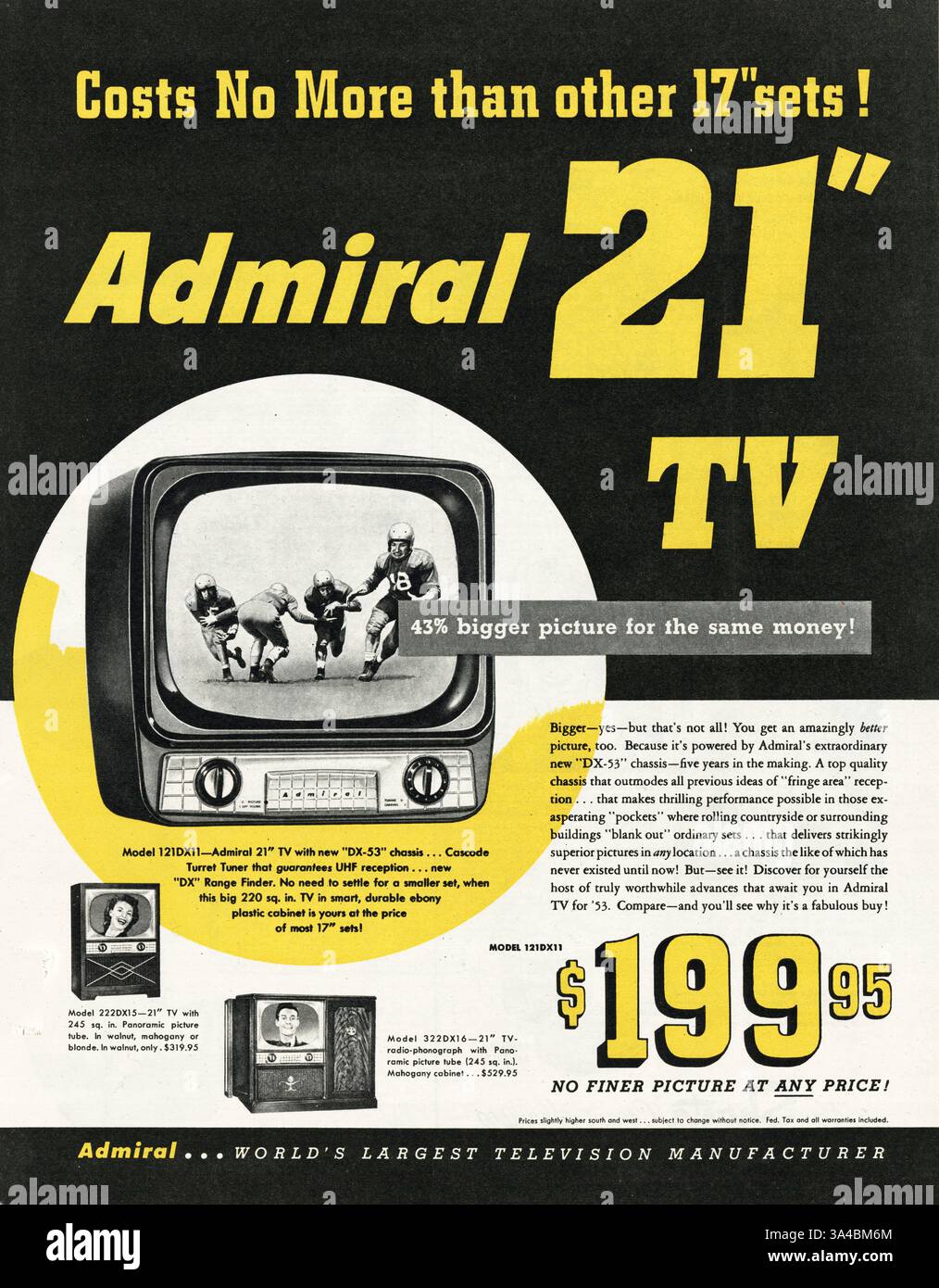 1952 U.S. Magazine Admiral Television Advert Stock Photo - Alamy