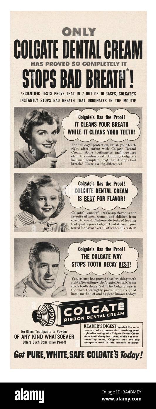 1952 U.S. Magazine Colgate Toothpaste Advert Stock Photo - Alamy