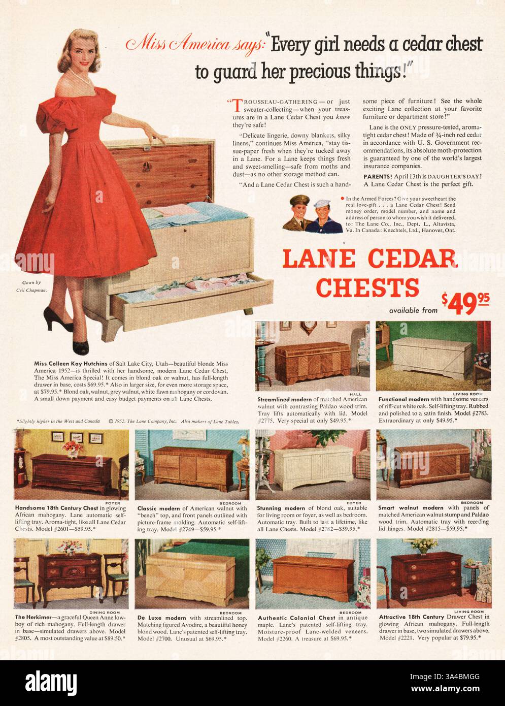 1952 u s magazine lane cedar hope chests ad hi-res stock photography ...