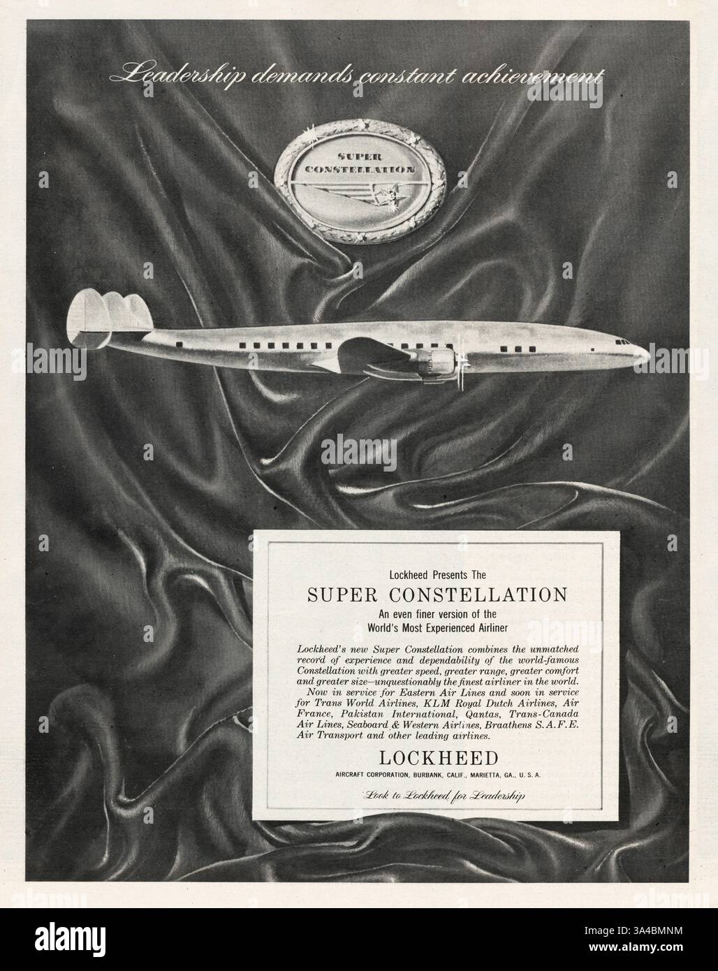 1952 u s magazine lockheed super constellation ad hi-res stock ...