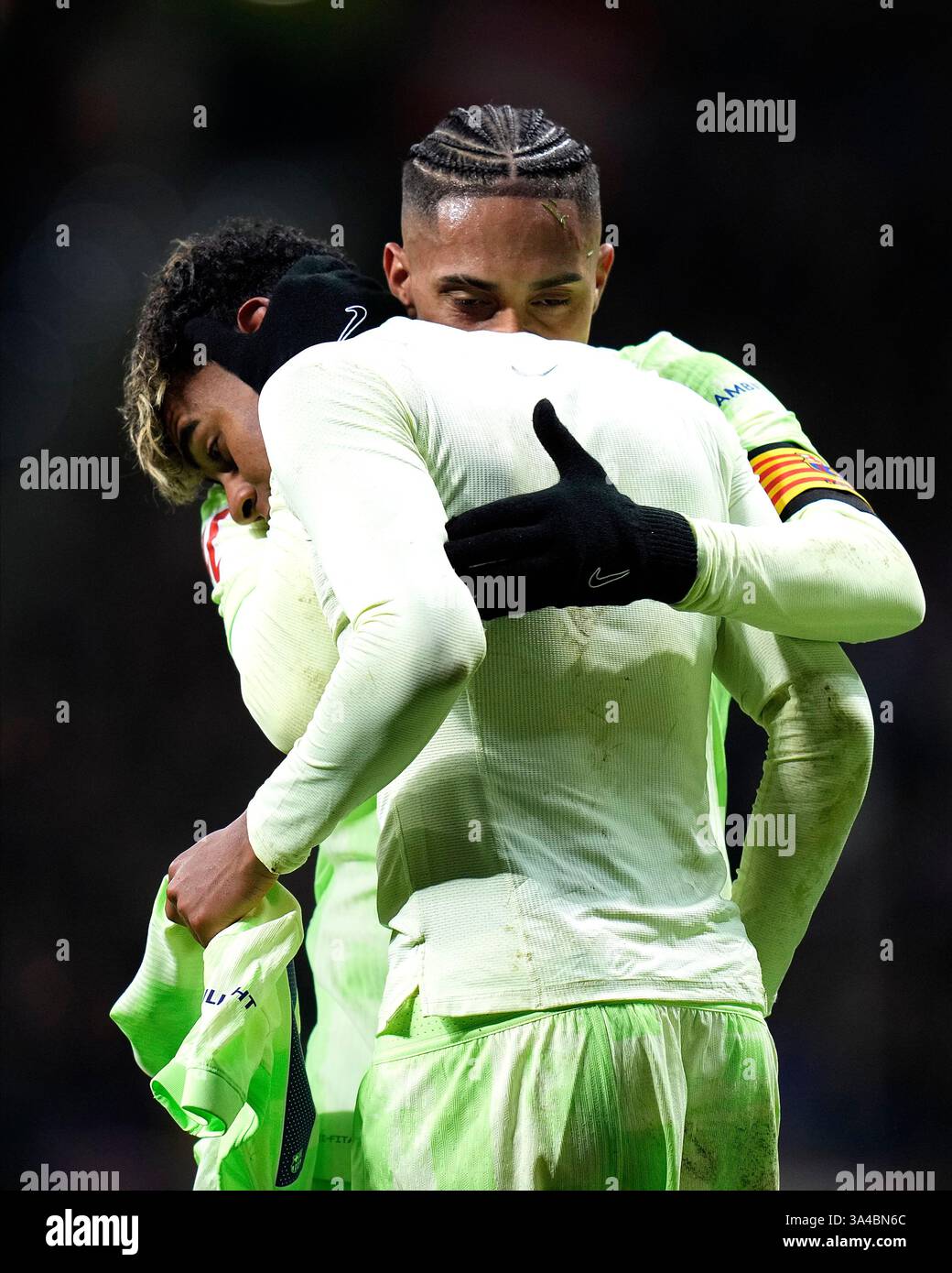 Madrid, Spain. 17th Mar, 2025. Lamine Yamal and Raphael Dias Raphinha of FC Barcelona during the ...