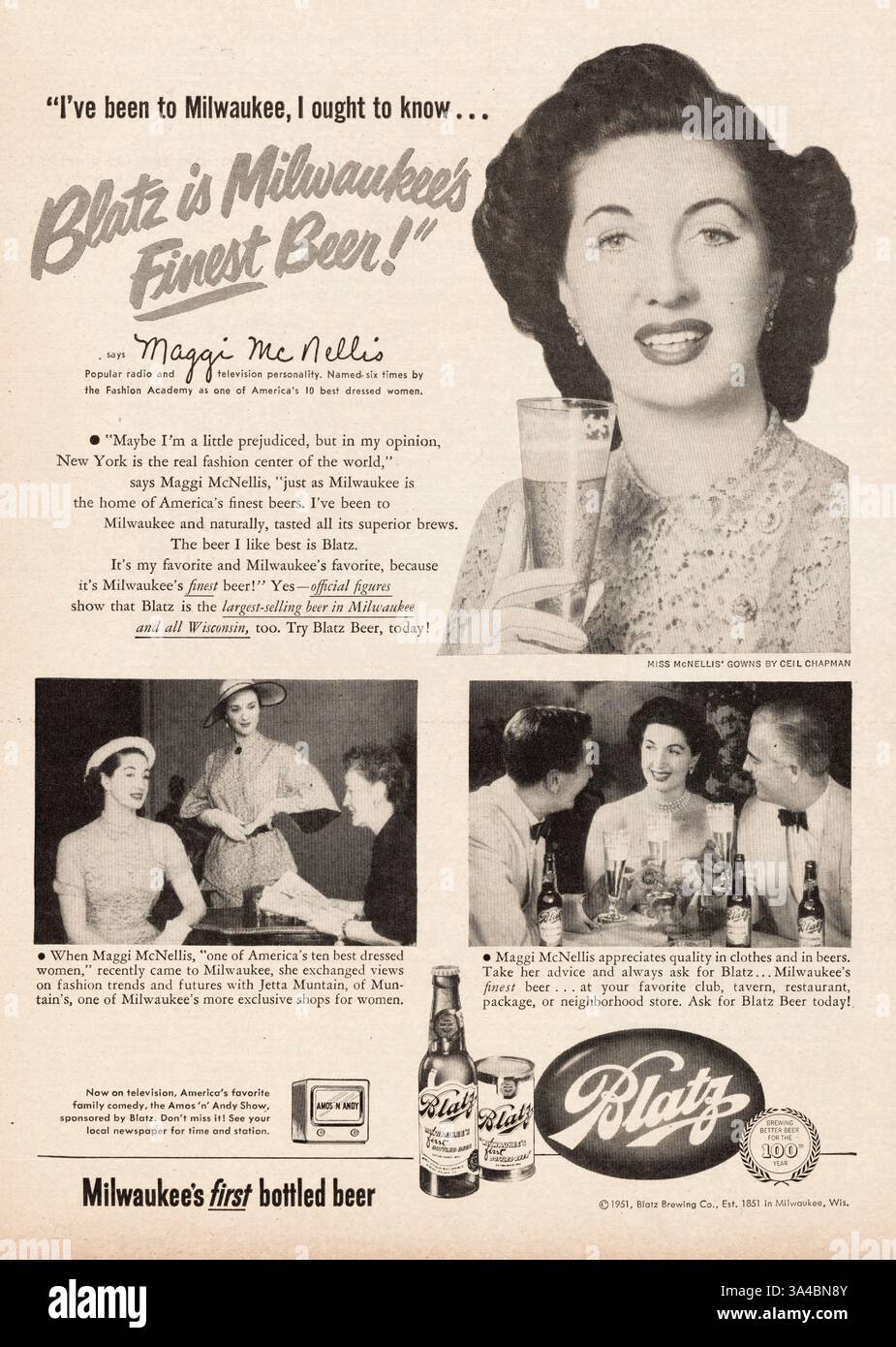 1951 U.S. Magazine Advert Blatz beer Stock Photo - Alamy