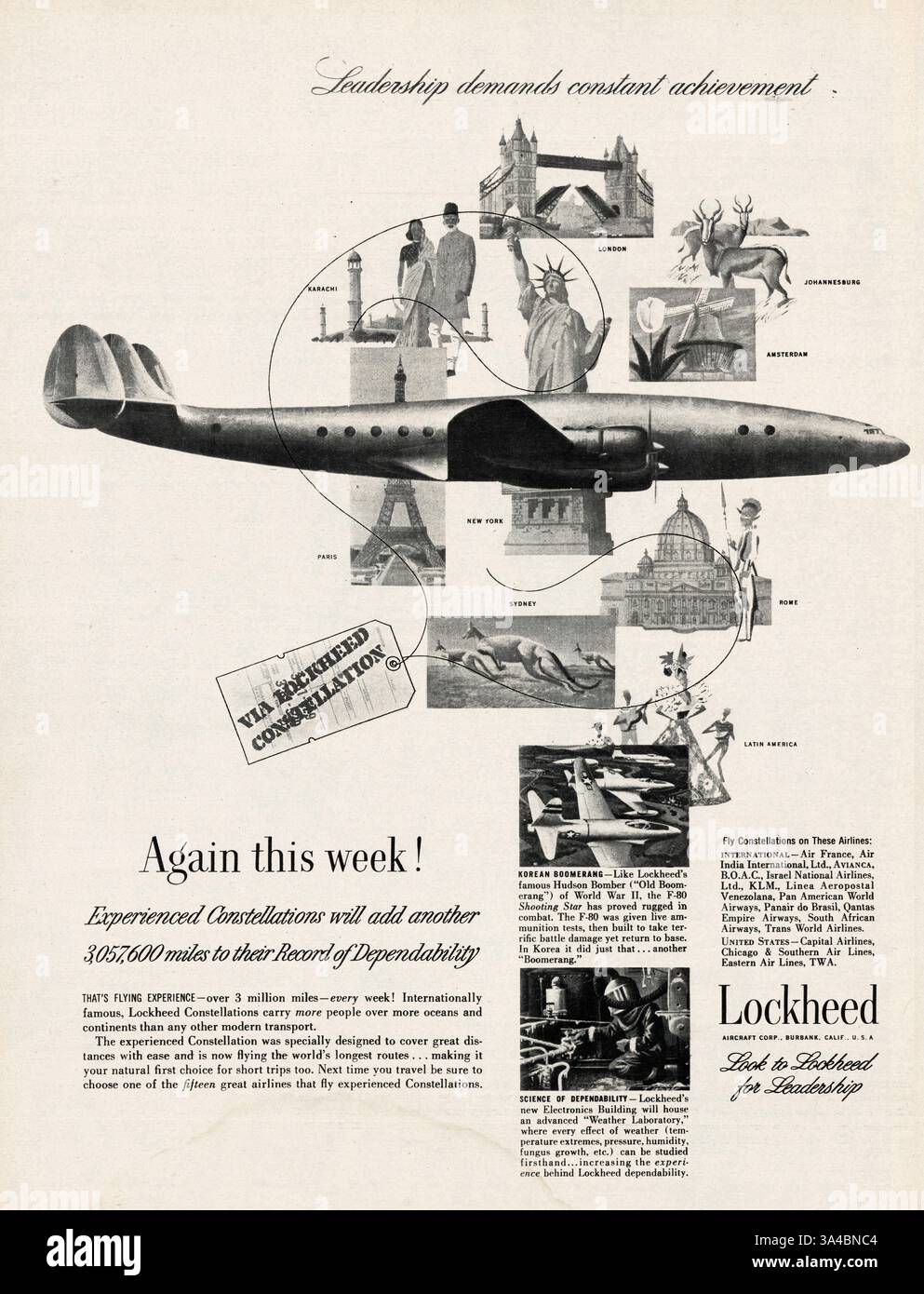 1951 U.S. Magazine Lockheed Super Constellation Advert Stock Photo - Alamy