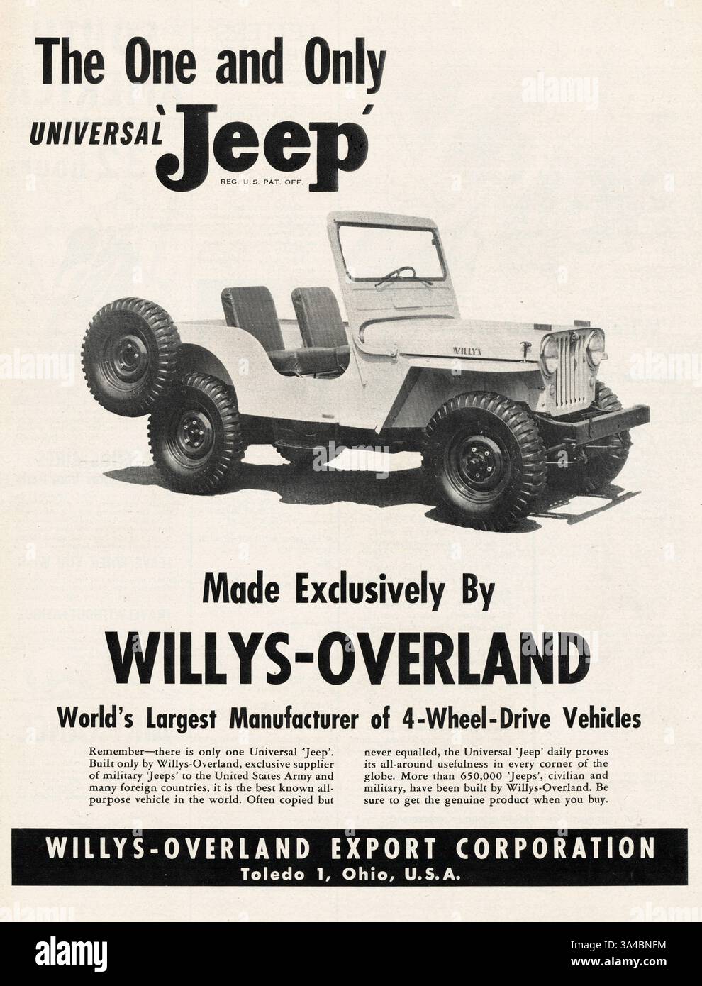 1951 u s magazine willys overland jeep advert hi-res stock photography ...