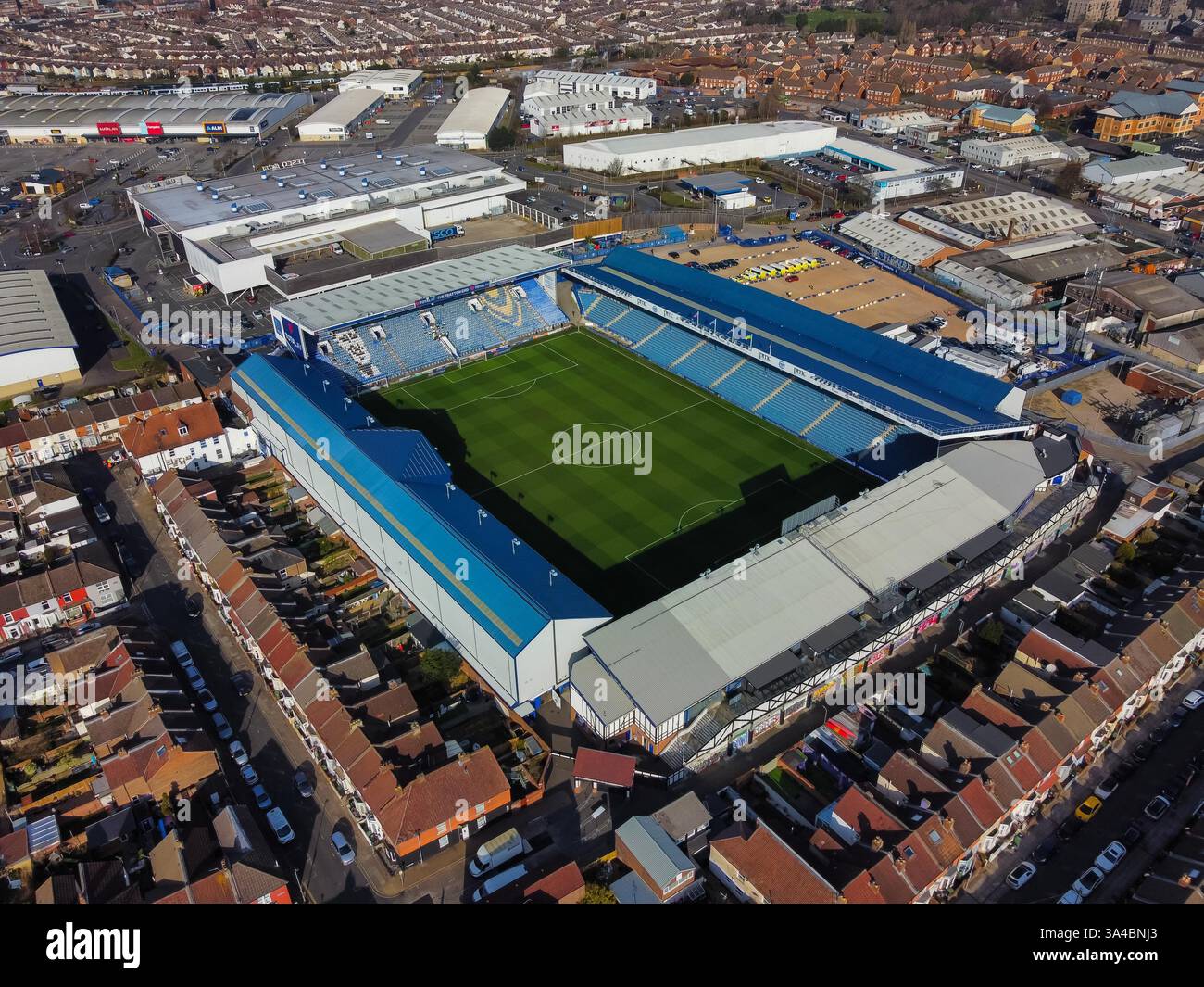 General aerial view of Fratton Park Stadium, home of EFL Championship ...