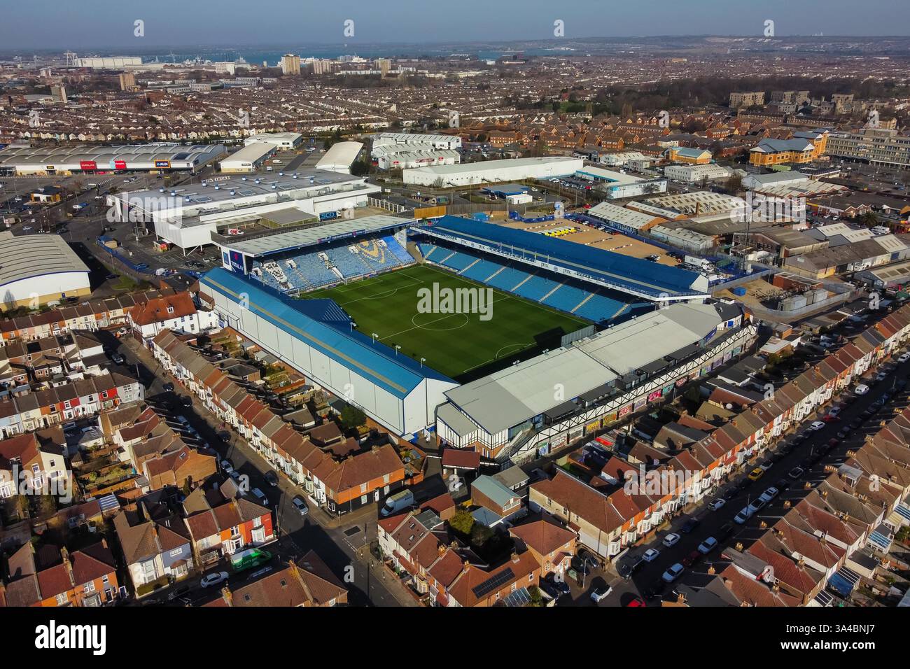 General aerial view of Fratton Park Stadium, home of EFL Championship ...