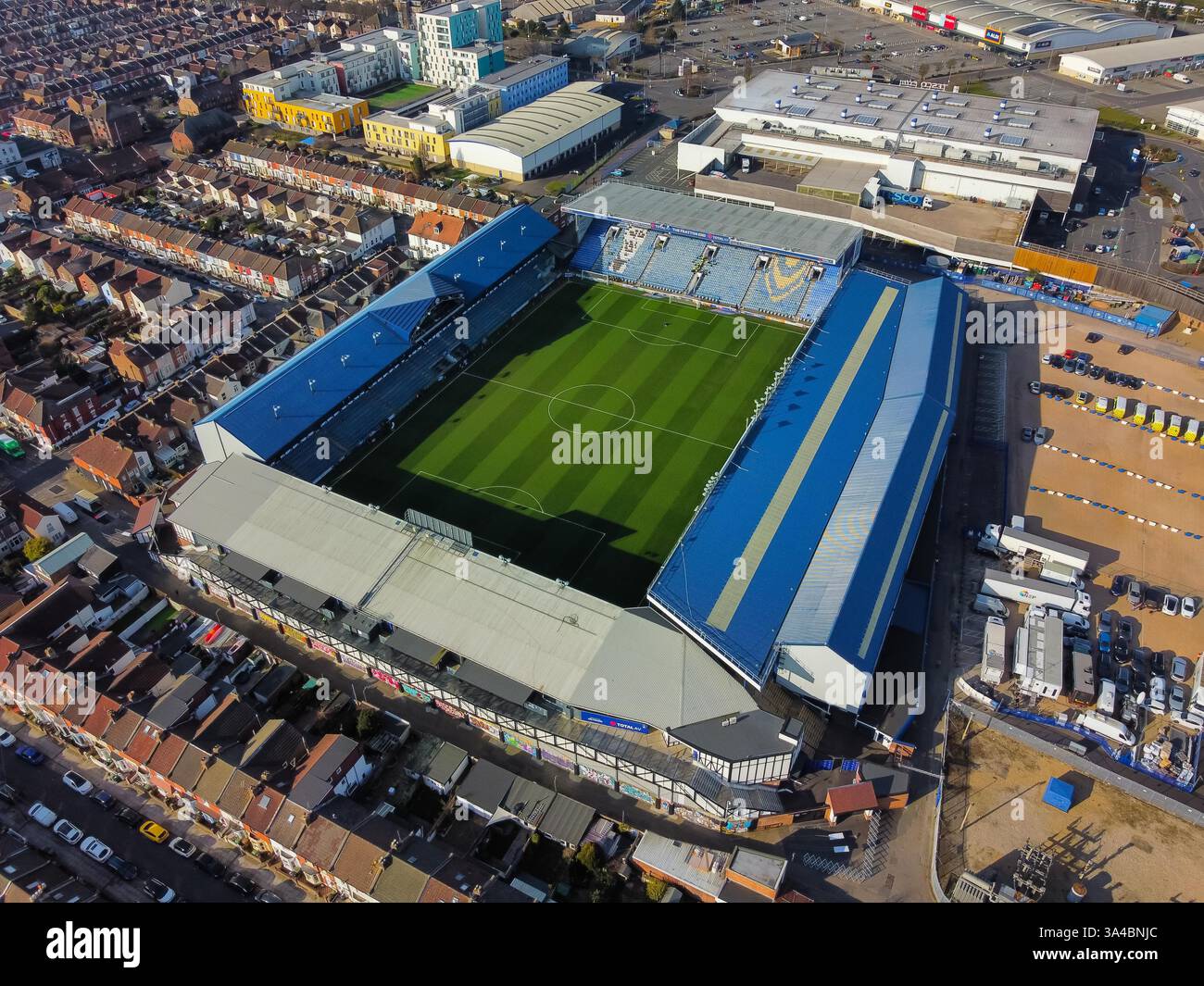 General aerial view of Fratton Park Stadium, home of EFL Championship ...