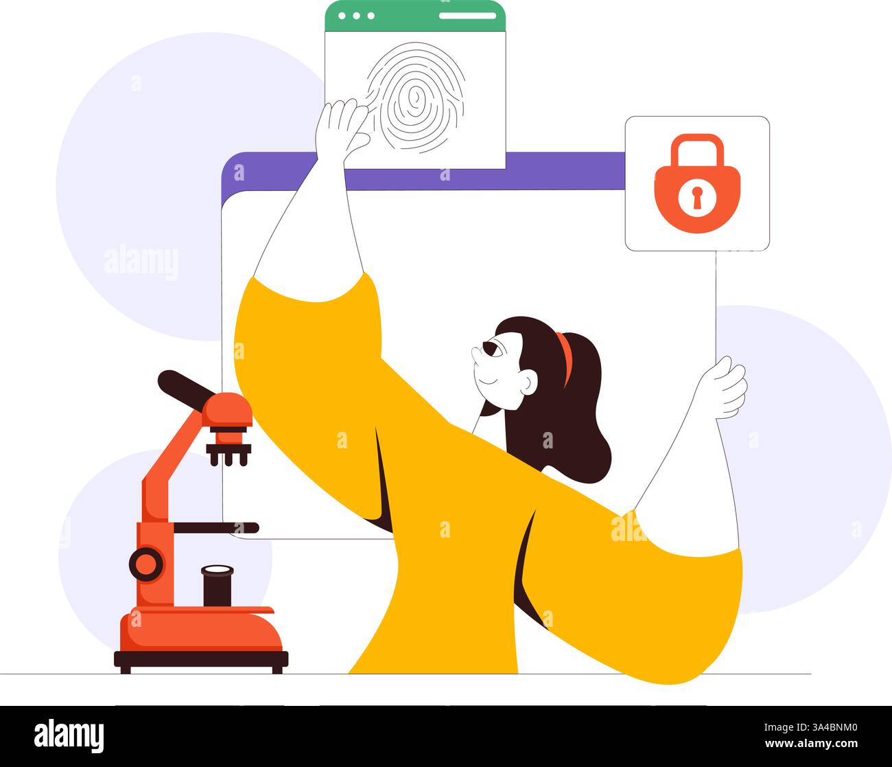 Forensics Technology Vector Illustration Featuring Biometric Access Control and Server Data ...