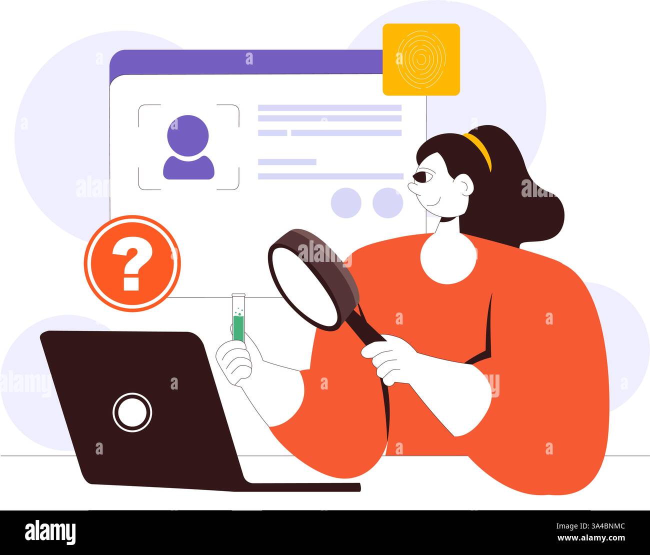 Forensics Technology Vector Illustration Featuring Biometric Access Control and Server Data ...