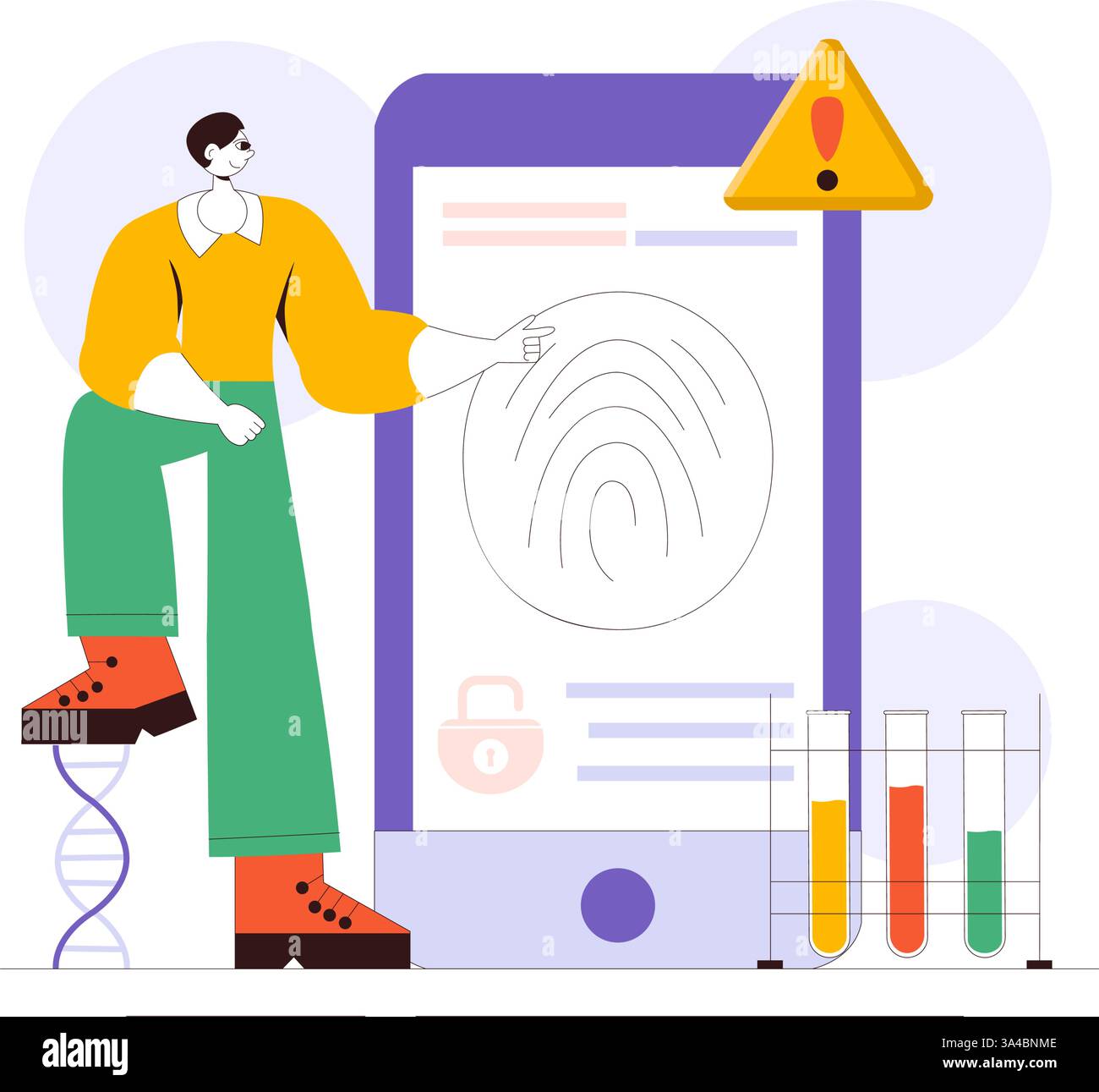 Forensics Technology Vector Illustration Featuring Biometric Access Control and Server Data ...