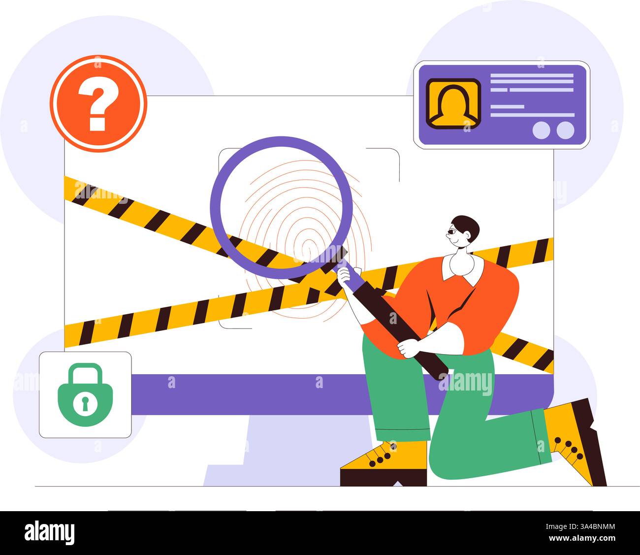Forensics Technology Vector Illustration Featuring Biometric Access Control and Server Data ...