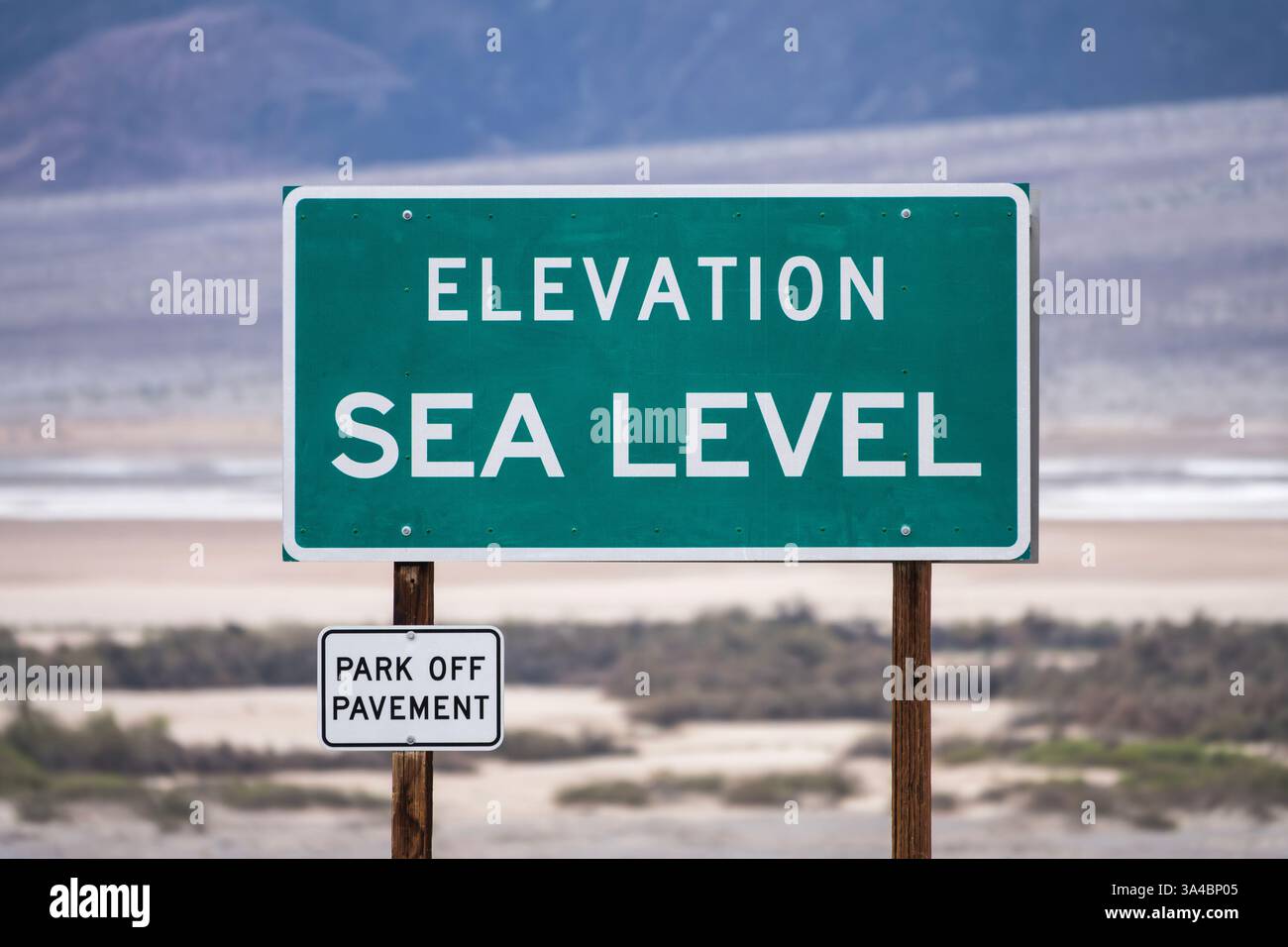 Elevation sea level sign in Death Valley National Park in California ...