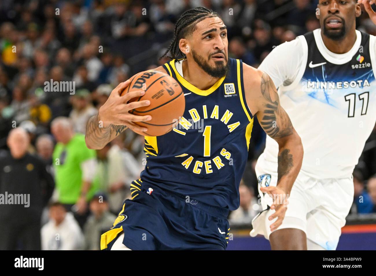 Indiana Pacers forward Obi Toppin in action against the Minnesota ...