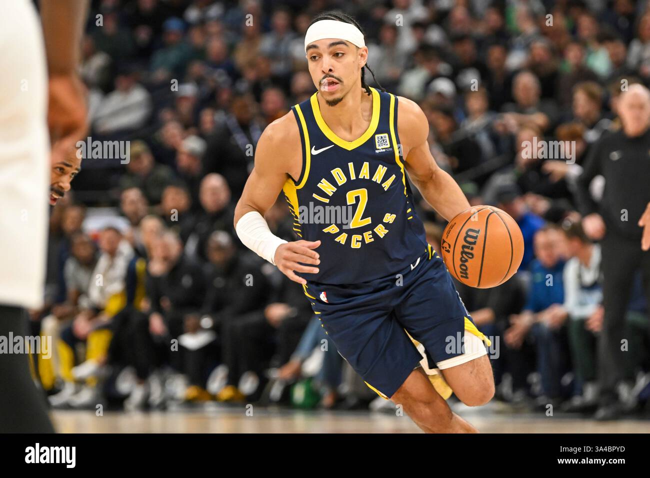 Indiana Pacers guard Andrew Nembhard in action against the Minnesota ...