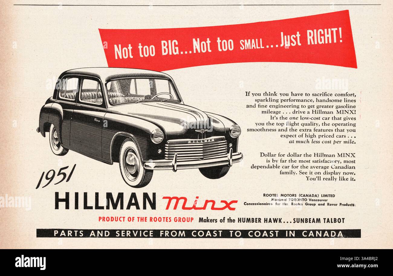 1951 Canadian Magazine Hillman Minx Car Advert Stock Photo - Alamy