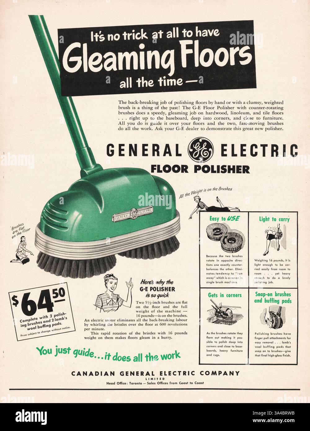1951 canadian magazine general electric floor polisher ad hi-res stock ...