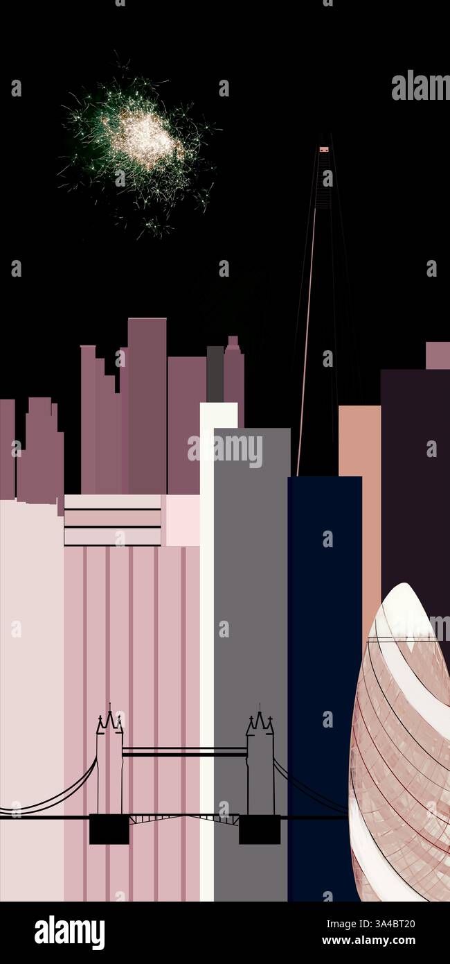 London skyline illustration. Design of the city of London, Tower Bridge ...