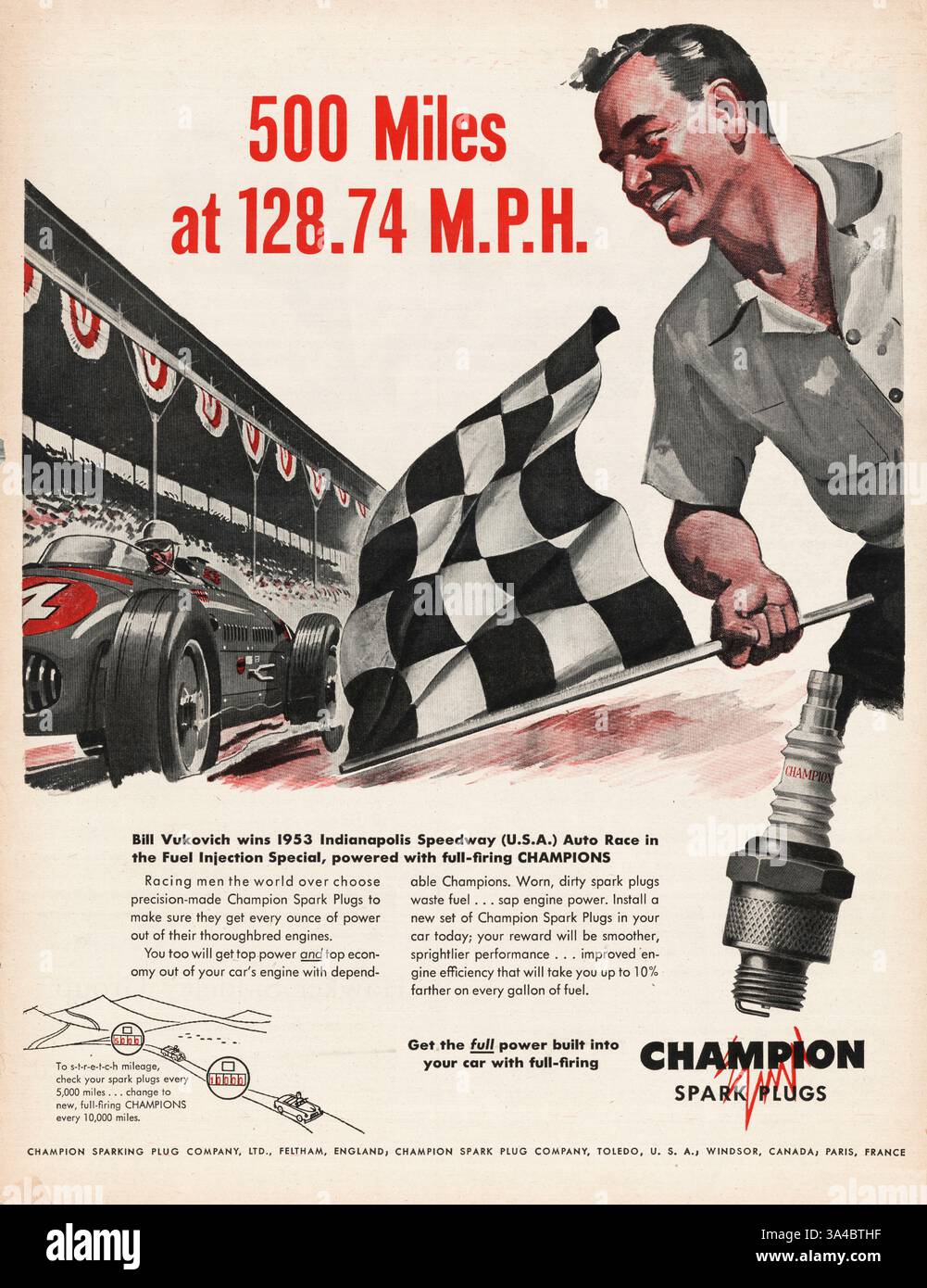 1953 U.S. Magazine Champion Spark Plugs Advert Stock Photo - Alamy