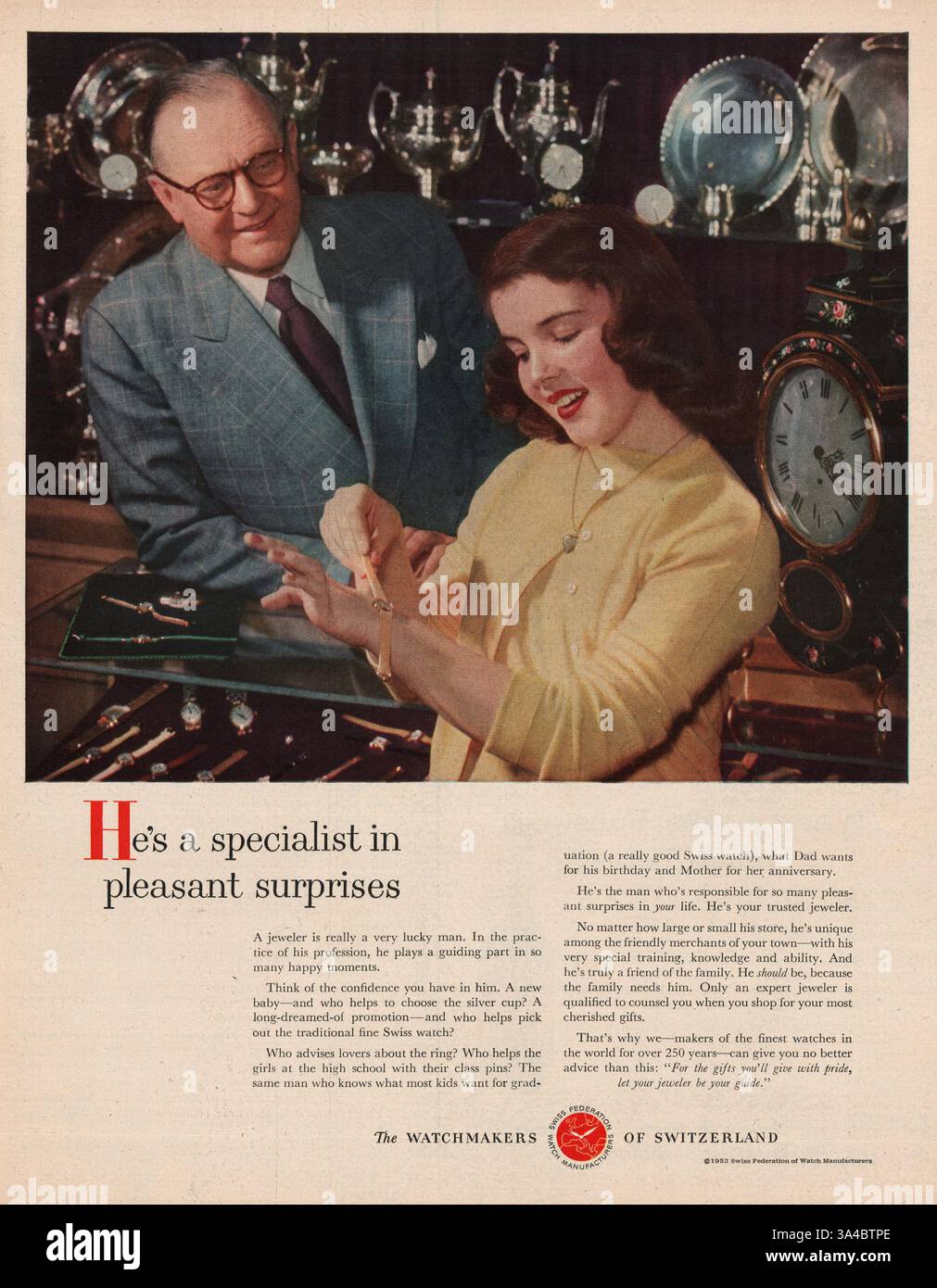 1953 u s magazine watchmakers of switzerland advert hi-res stock ...