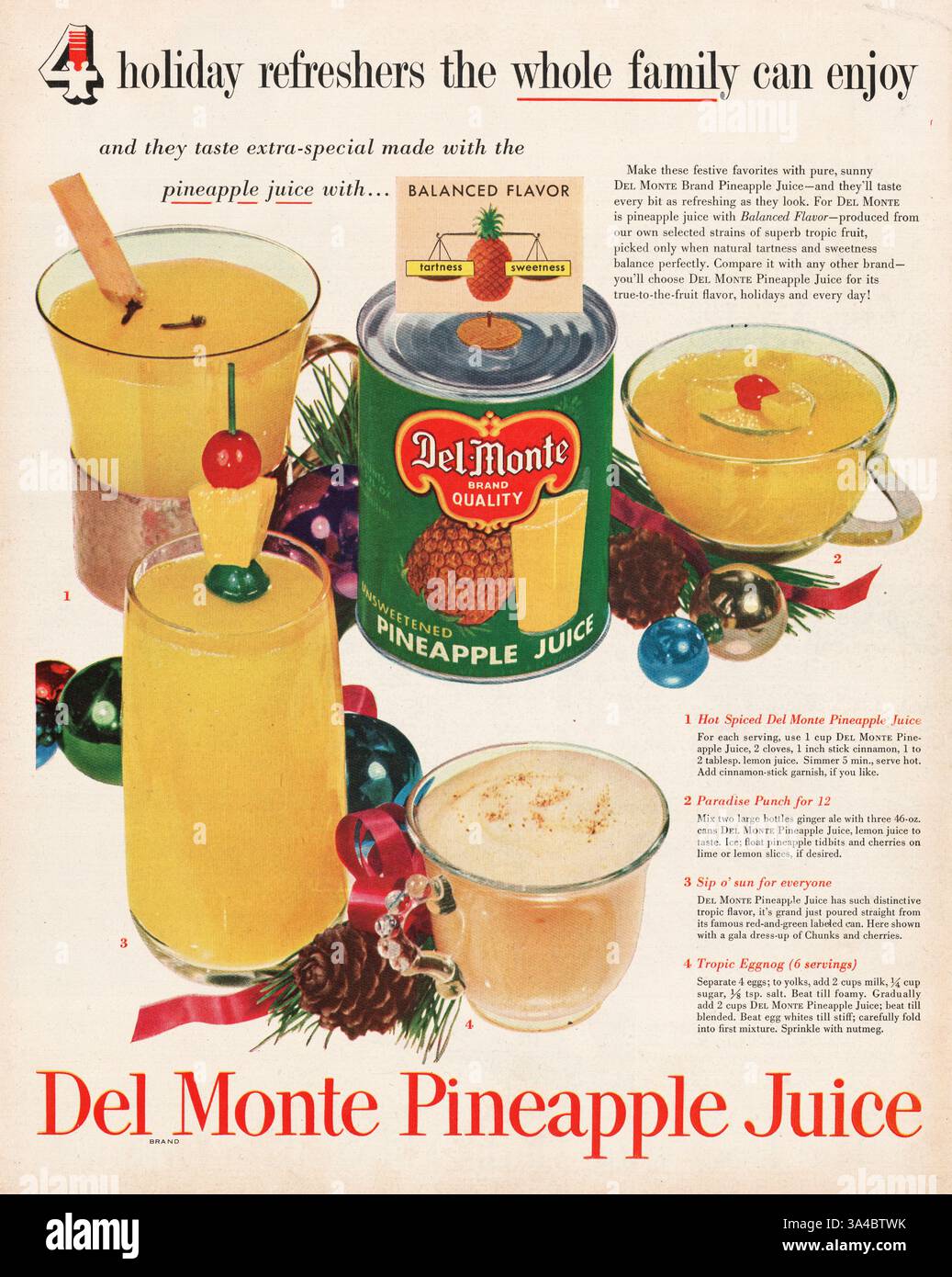 1953 U.S. Magazine Del Monte Pineapple Juice Advert Stock Photo - Alamy