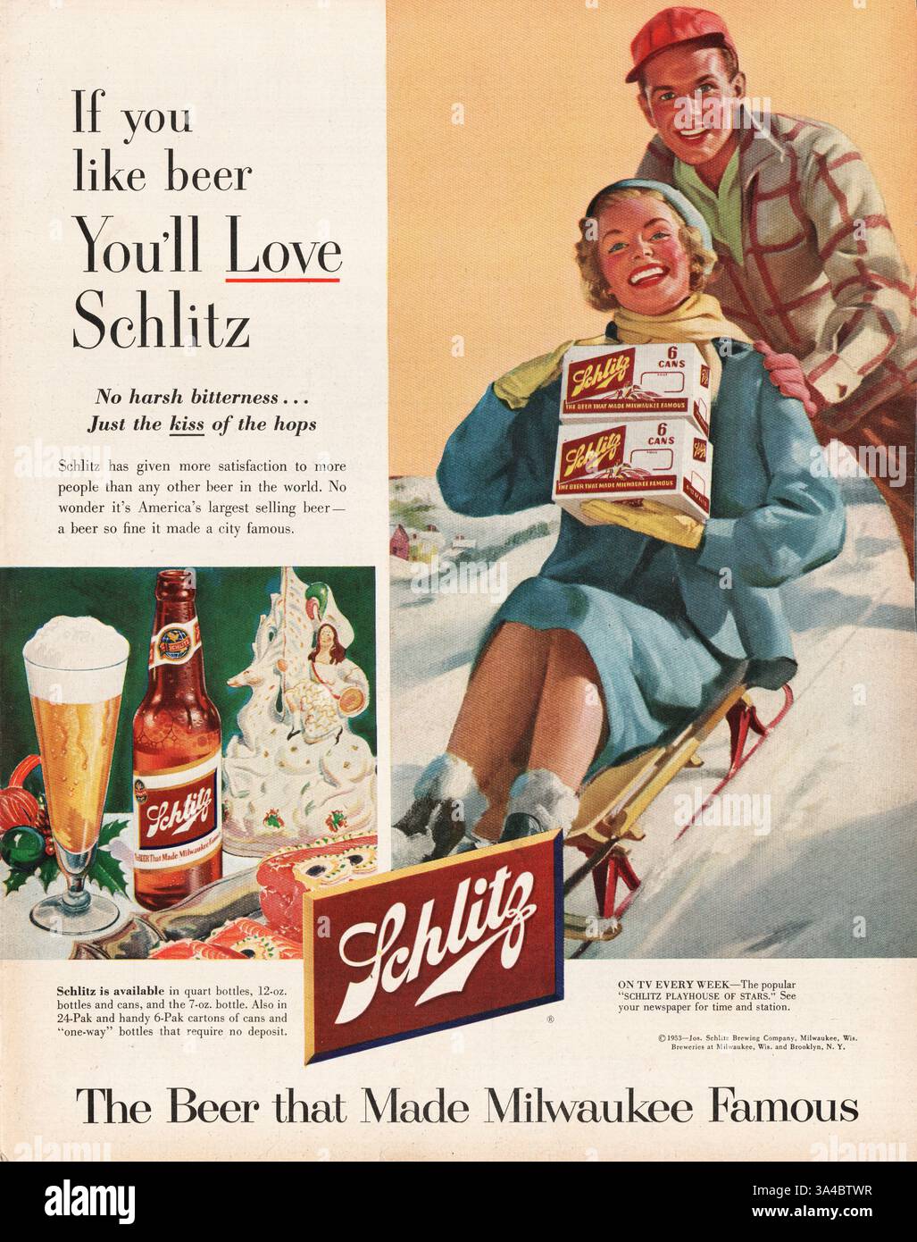 1953 U.S. Magazine Advert Schlitz beer Advert Stock Photo - Alamy