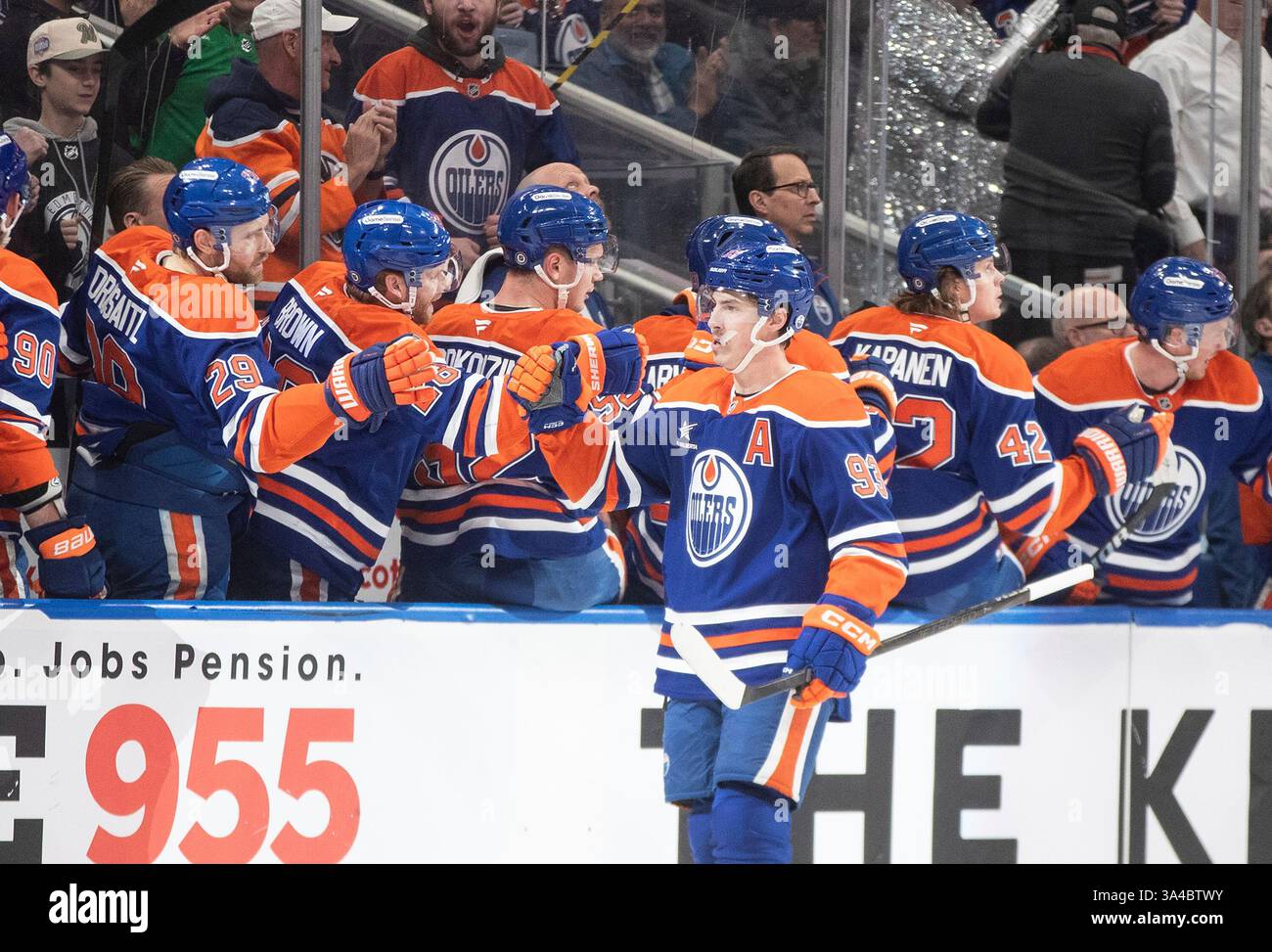 Edmonton Oilers' Ryan Nugent-Hopkins (93) celebrates goal against the ...