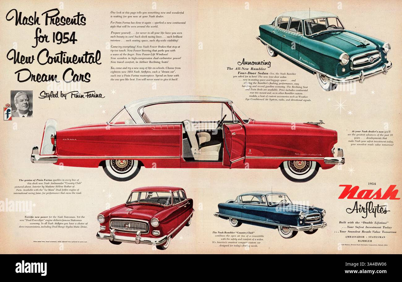1953 U.S. Magazine Nash Airflyte Car Advert Stock Photo - Alamy
