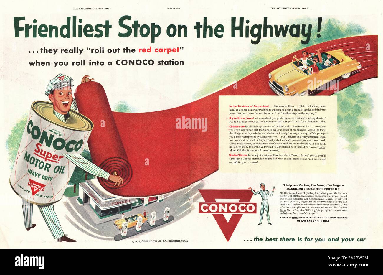 1953 U.S. Magazine Conoco Motor Oil Advert Stock Photo - Alamy
