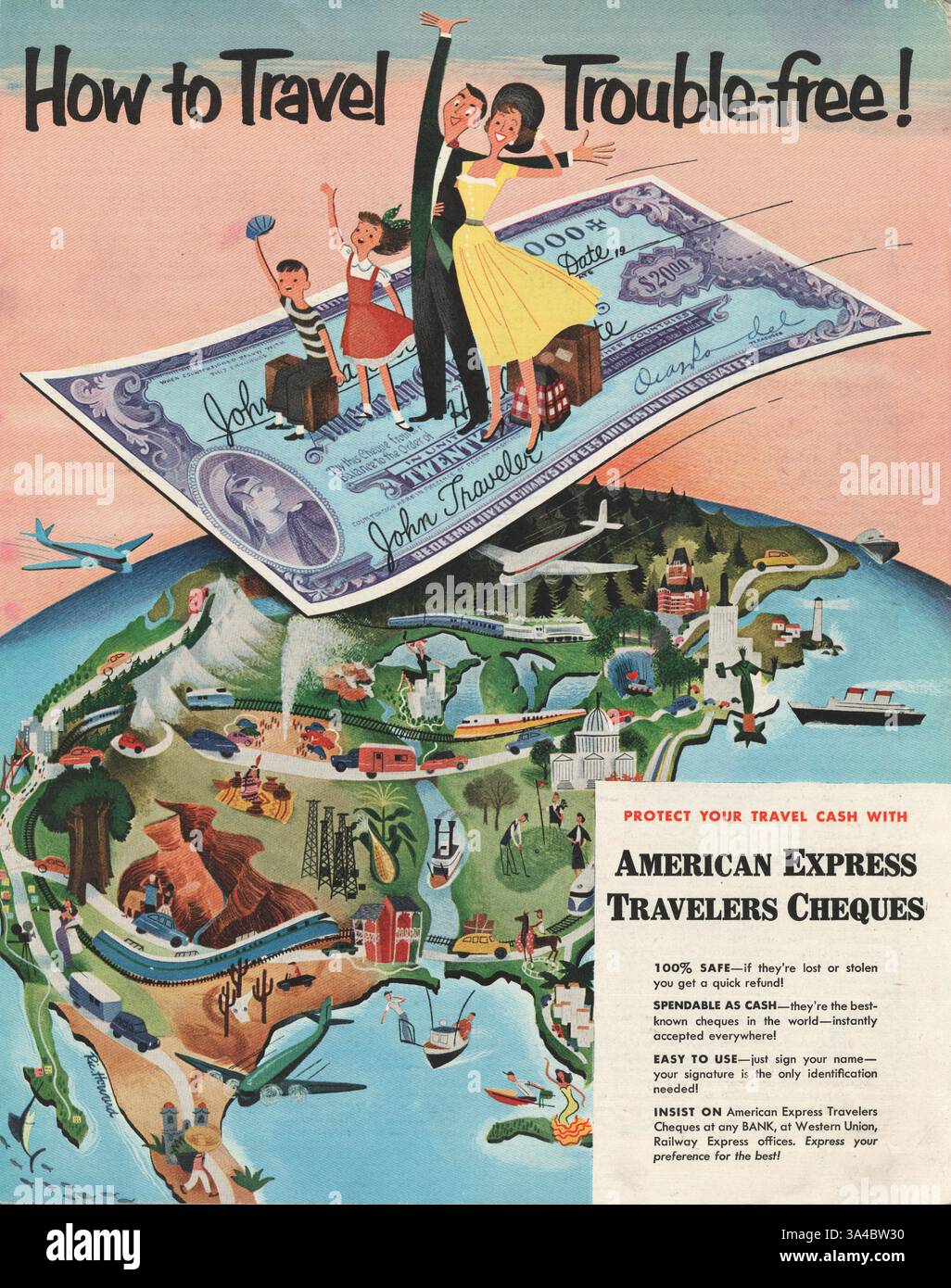 1953 u s magazine american express travellers cheques ad hi-res stock ...