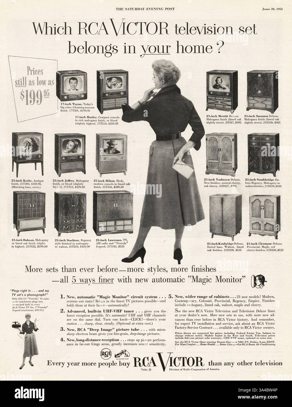 1953 U.S. Magazine RCA Victor Television Advert Stock Photo - Alamy