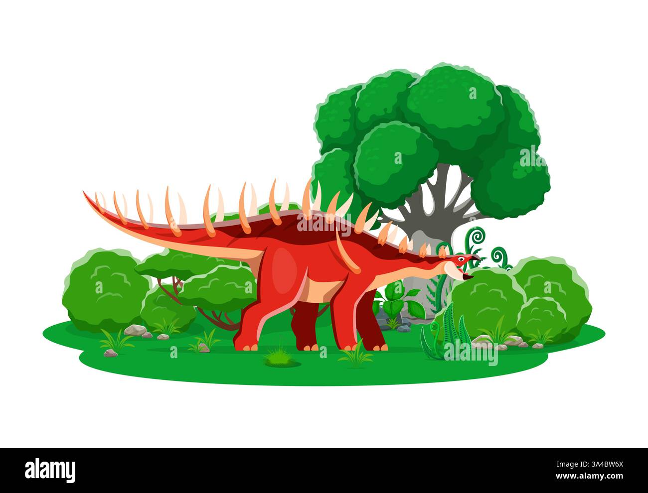 Kentrosaurus prehistoric cartoon dinosaur. Vector vibrant red dino with ...