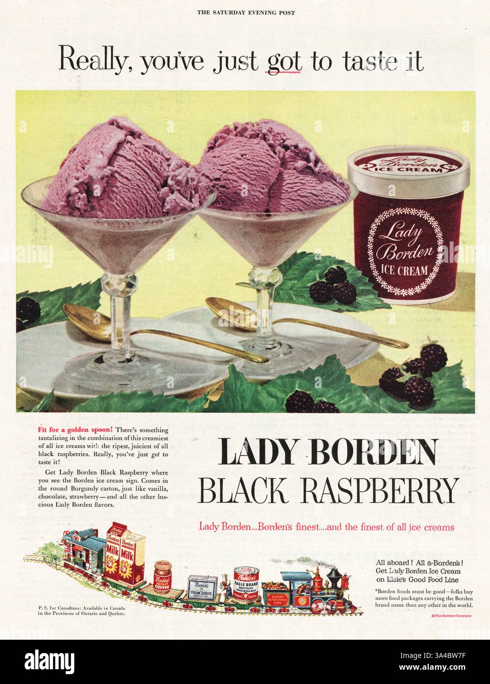 1953 U.S. Magazine Borden's Ice Cream Advert Stock Photo - Alamy