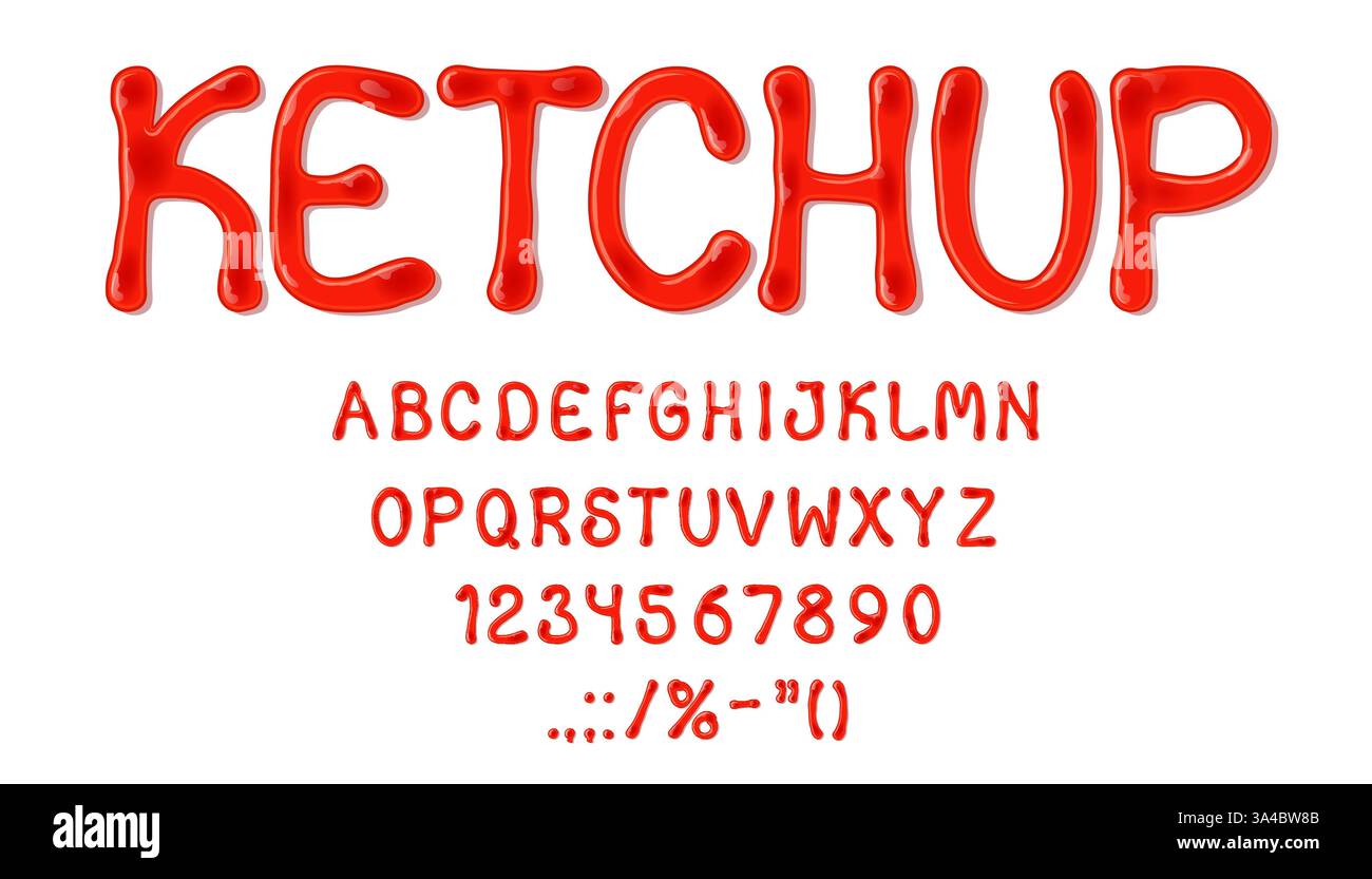 Ketchup font, tomato sauce typeface, liquid spicy type, red tasty ...