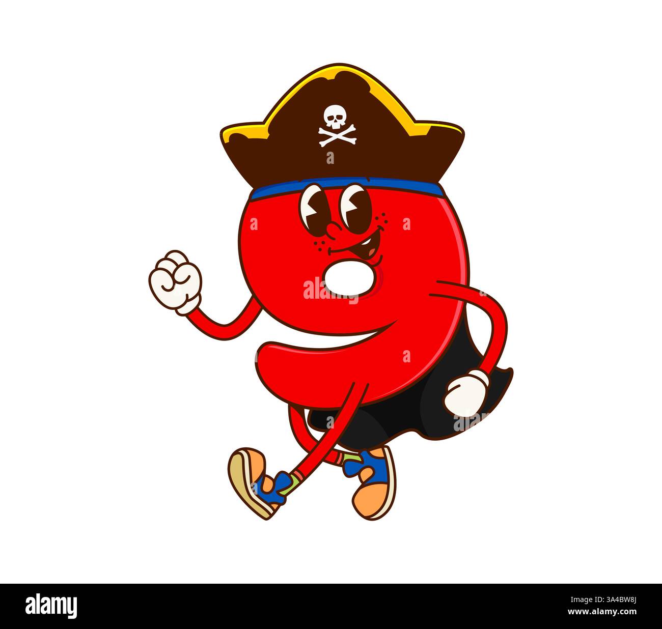 Groovy cartoon number 9 pirate or Caribbean corsair character, vector ...