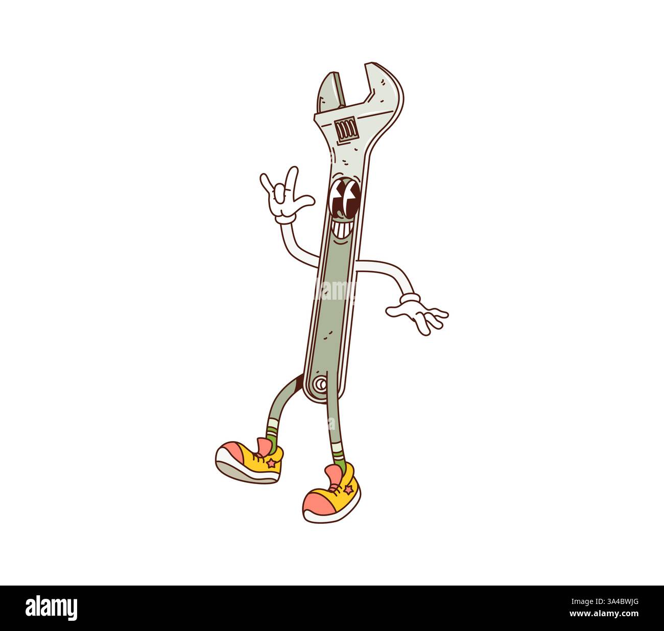 Groovy spanner wrench work tool or DIY character with funny face ...