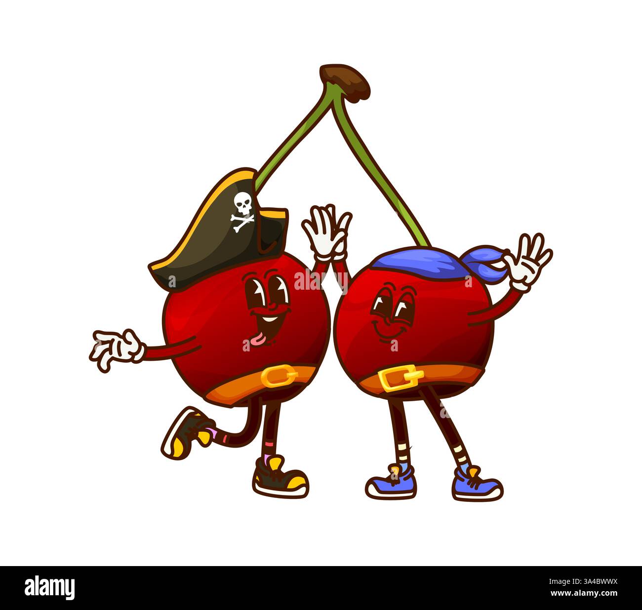 Groovy cherry berries pirate and corsair characters. Cartoon vector ...