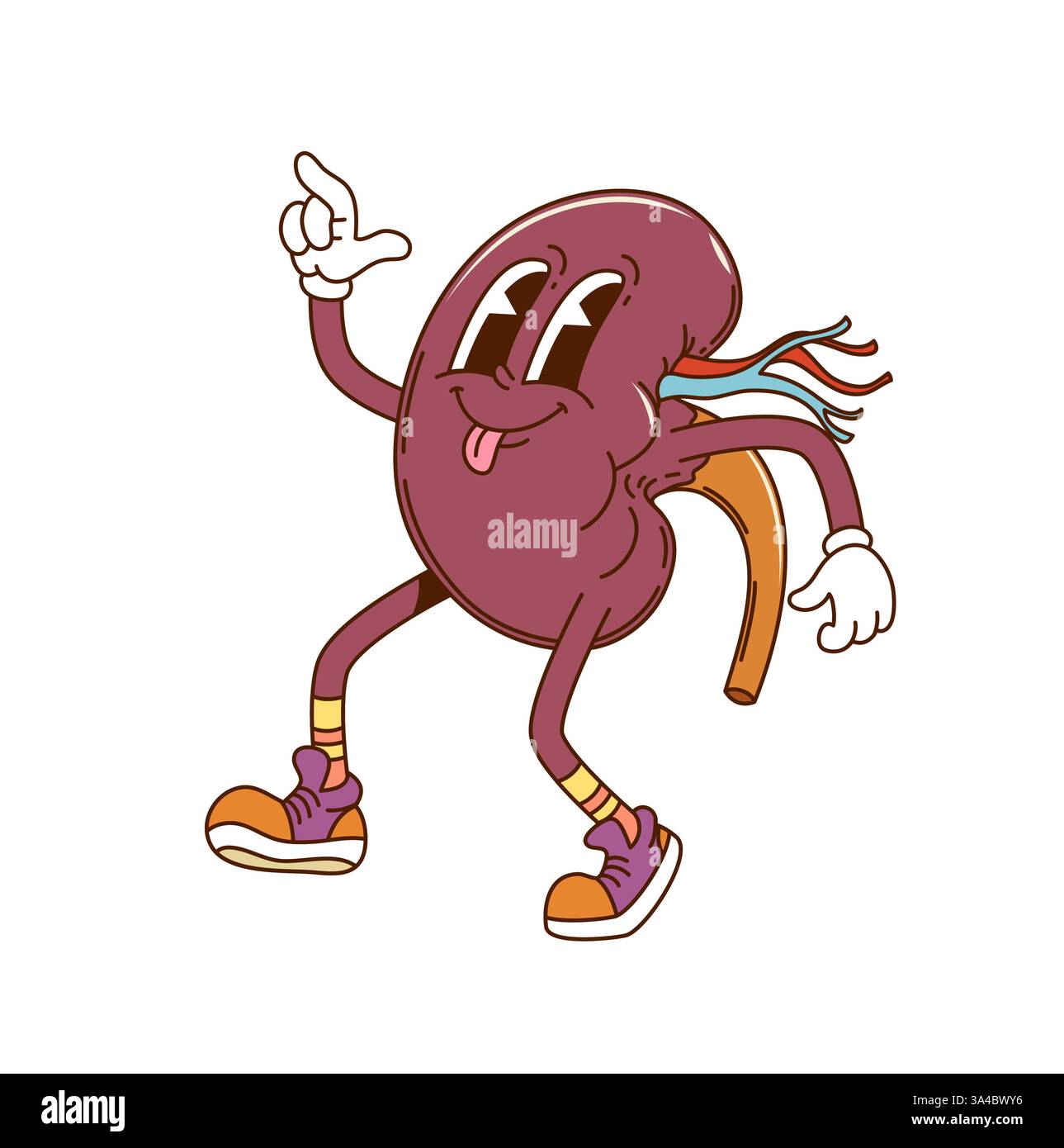 Cartoon groovy human kidney comical character. Human anatomy urinary ...