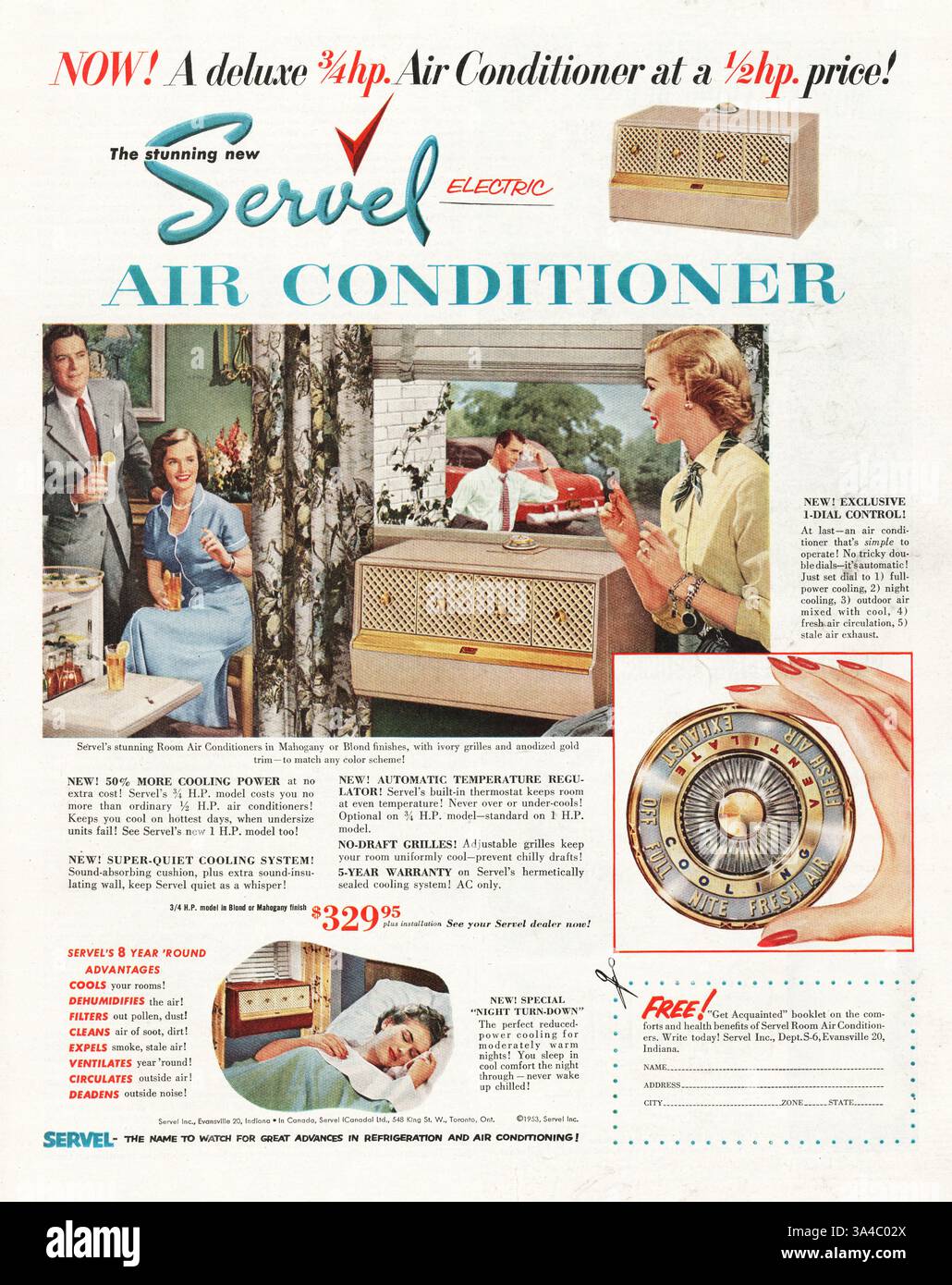 1953 U.S. Magazine Servel Air Conditioner Advert Stock Photo - Alamy