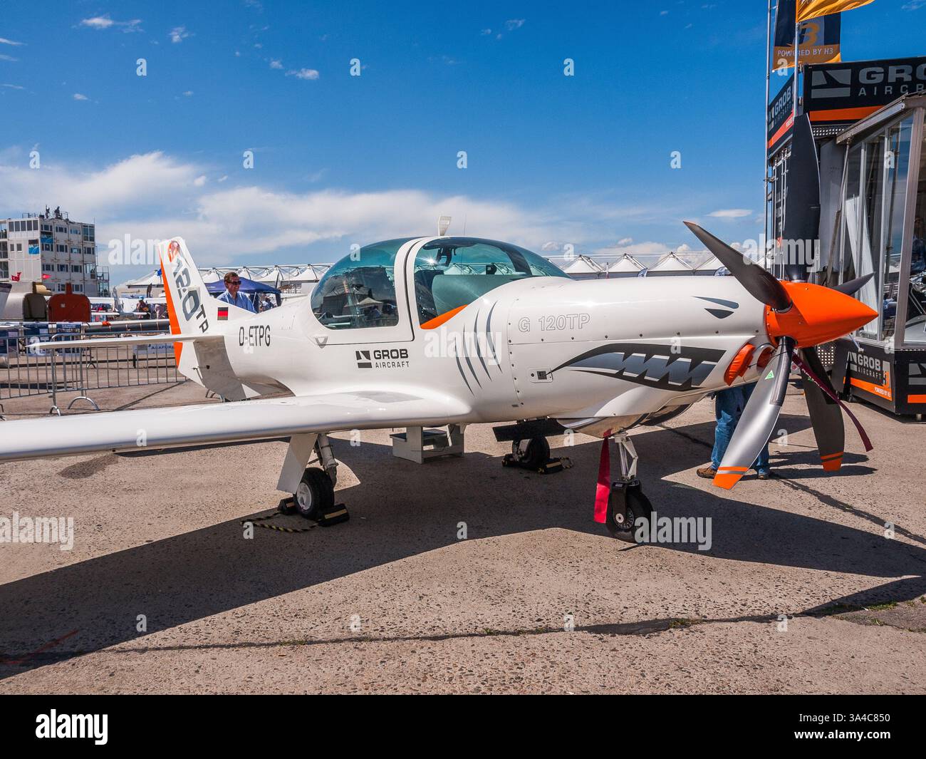 Belin, Germany - June.11.2010: The tail of Grob G 120TP two-seat ...