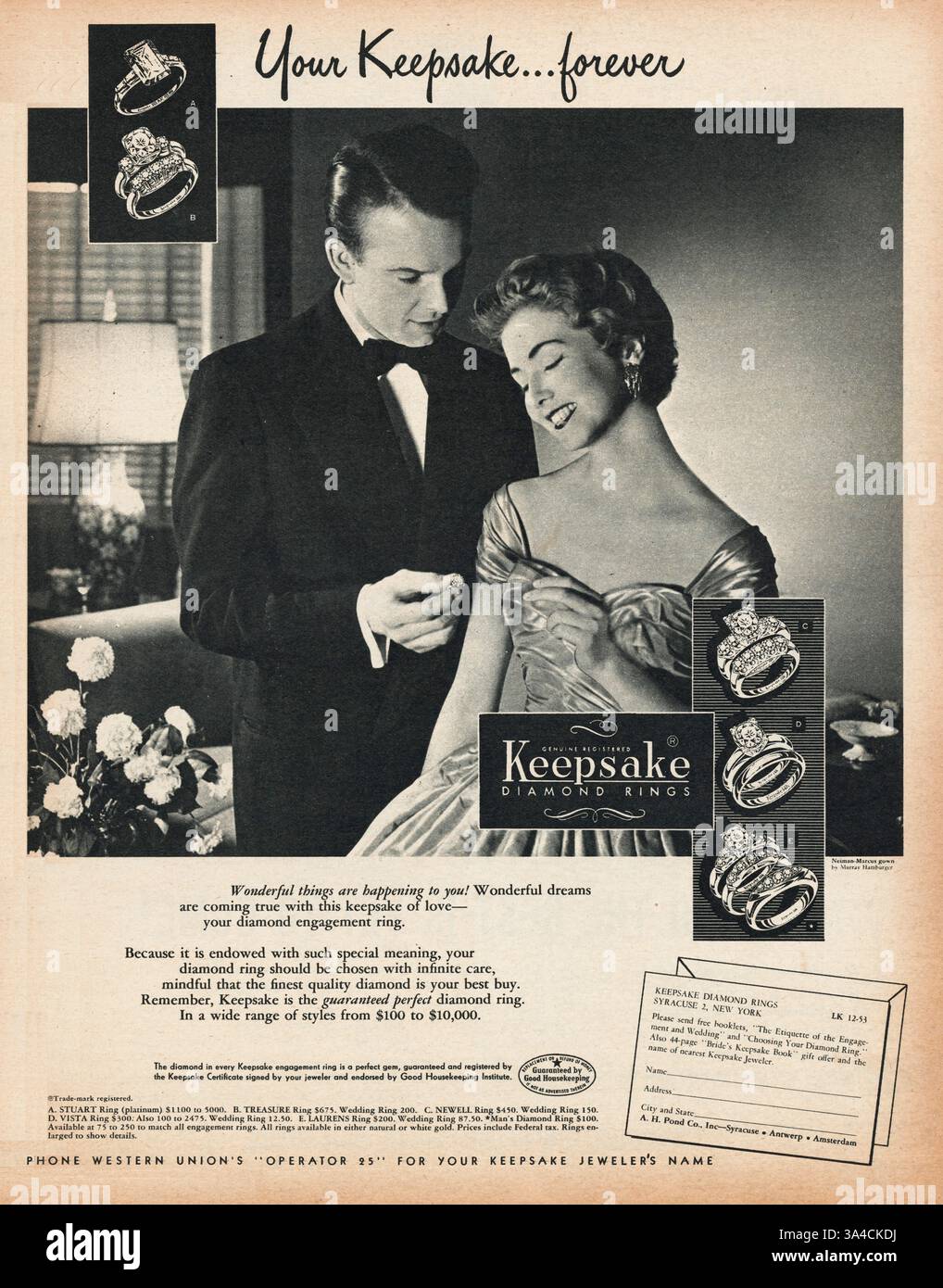 1953 u s magazine keepsake diamond ring advert hi-res stock photography ...