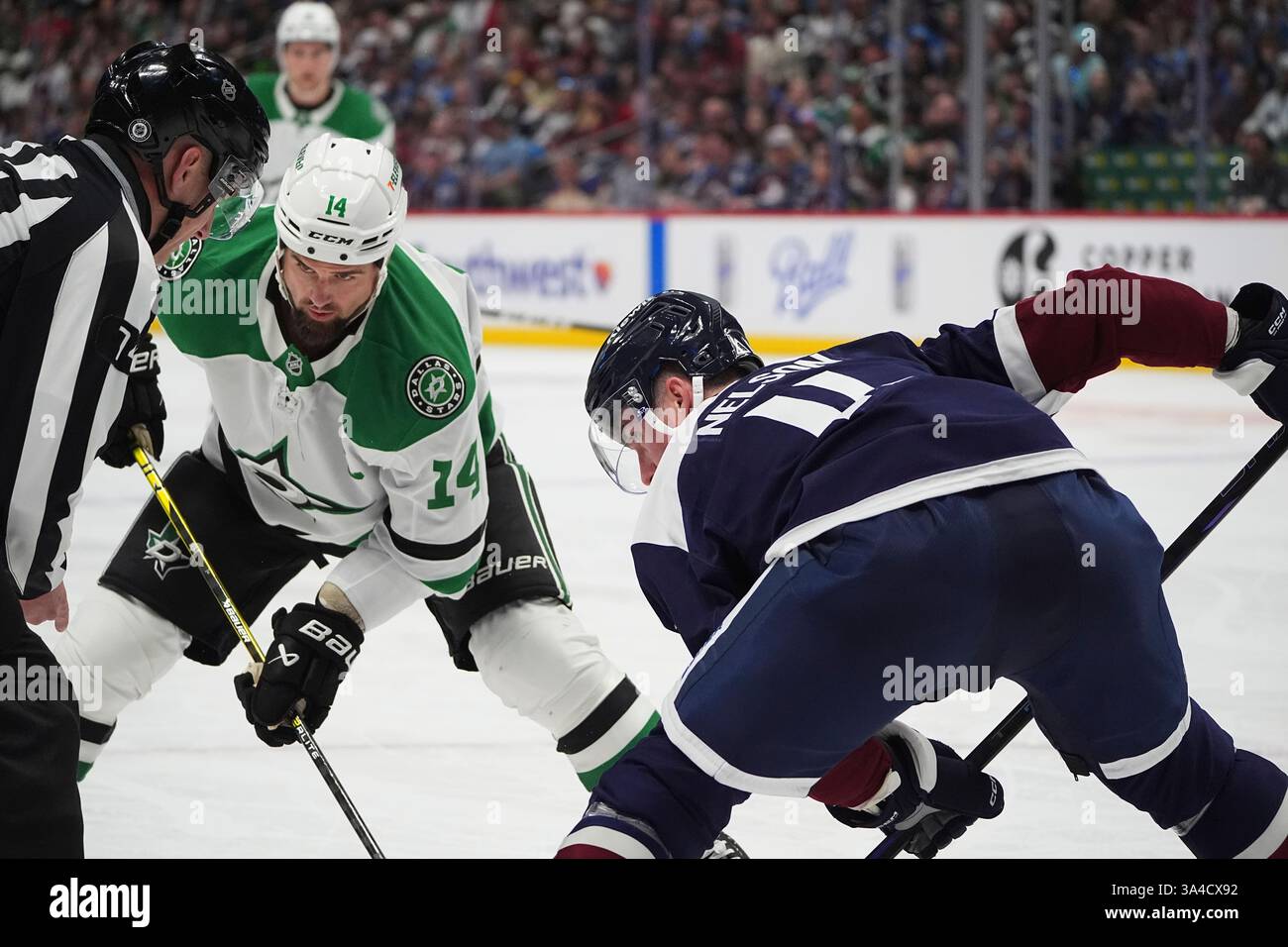 Dallas Stars left wing Jamie Benn (14) and Colorado Avalanche center ...