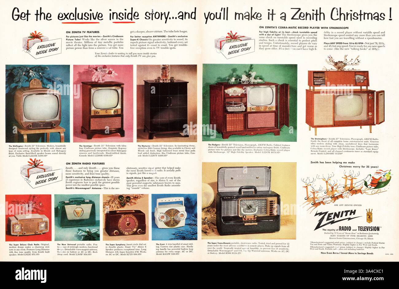 1953 U.S. Magazine Zenith Portable Radio & Television Advert Stock ...