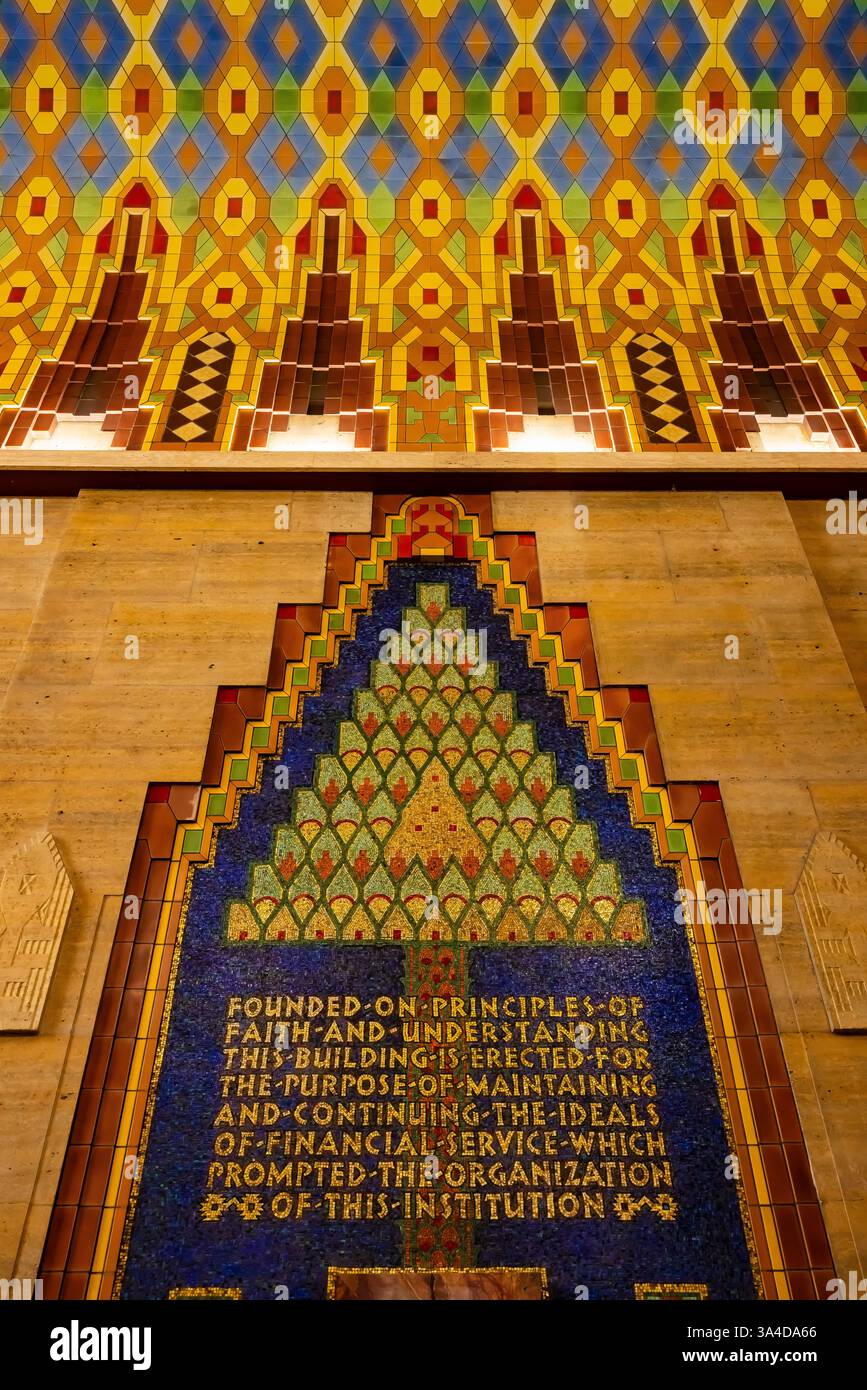 Lobby with original mission statement over the reception desk in the ...