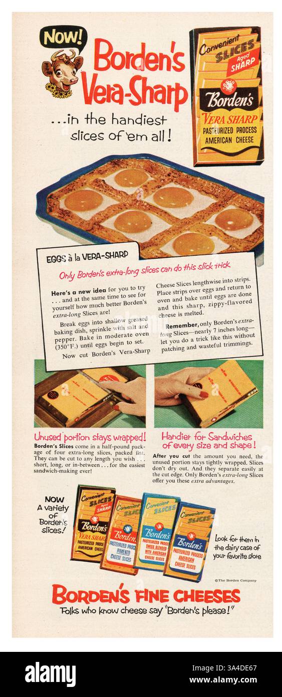 1953 U.S. Magazine Borden's Vera-Sharp Cheese Advert Stock Photo - Alamy