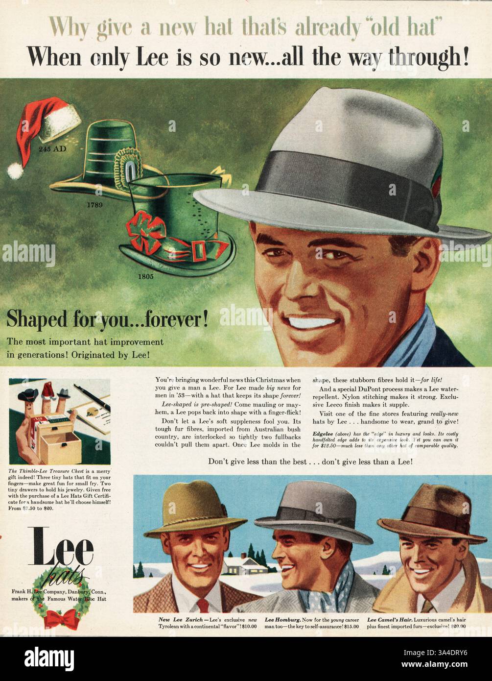 1953 U.S. Magazine Lee Hats Advert Stock Photo - Alamy