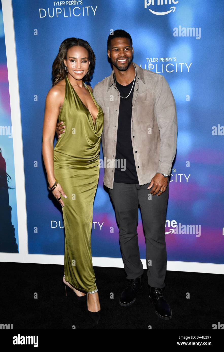 Meagan Tandy, left, and husband Branden Wellington attend the premiere ...