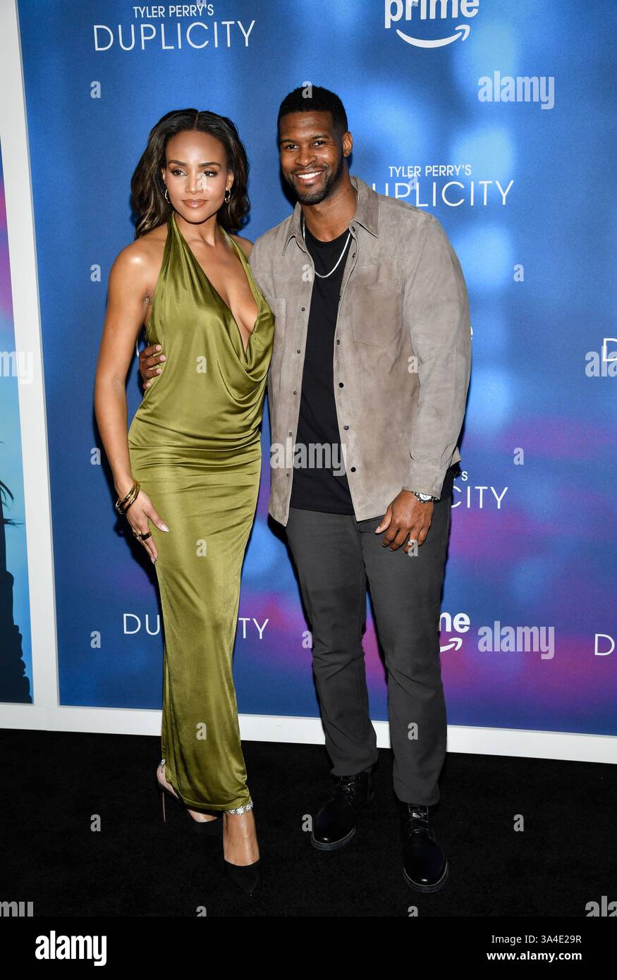 Meagan Tandy, left, and husband Branden Wellington attend the premiere ...